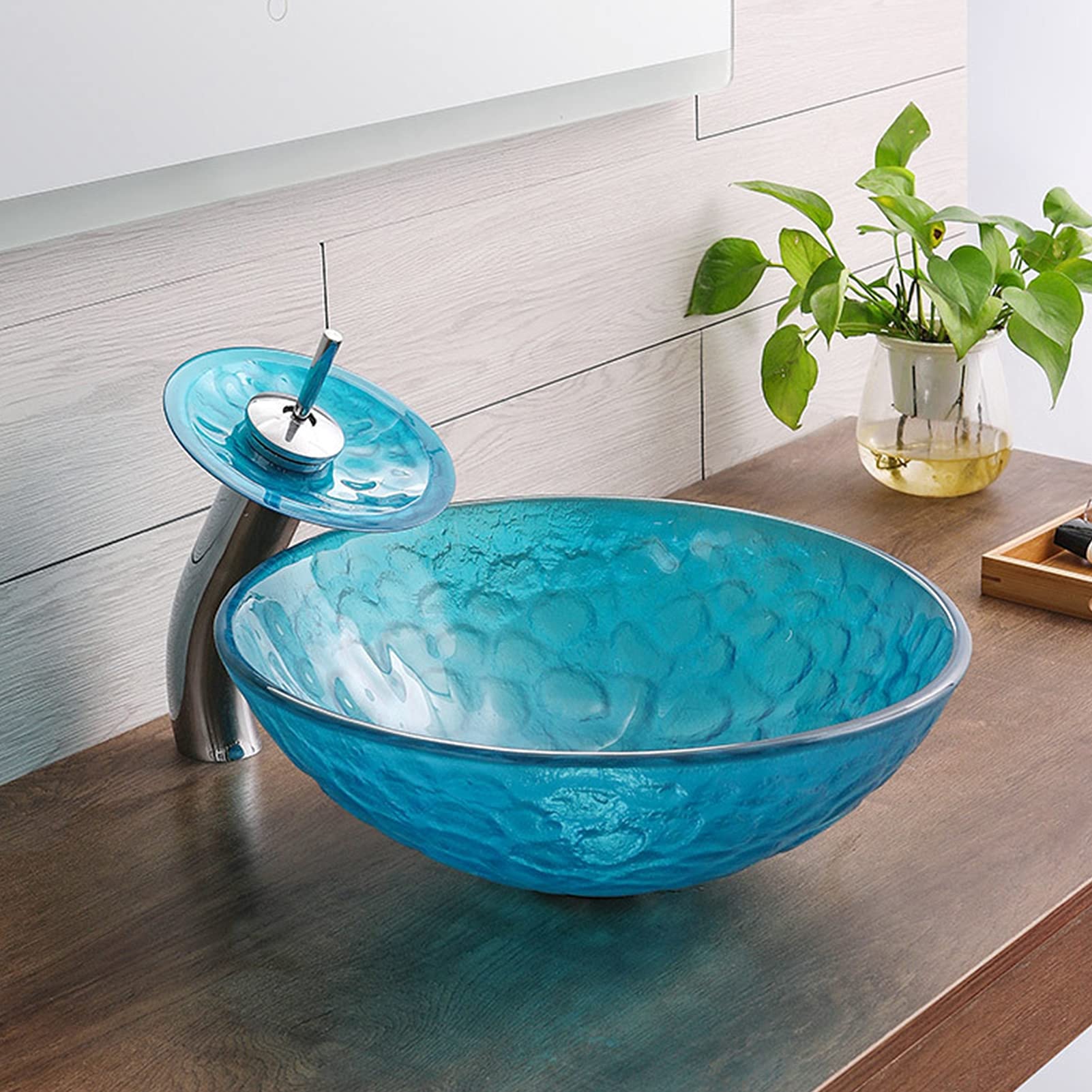 Ocean Glass Vessel Sink LS AZ048 ANZZI Soave Series 17 In. Bathroom