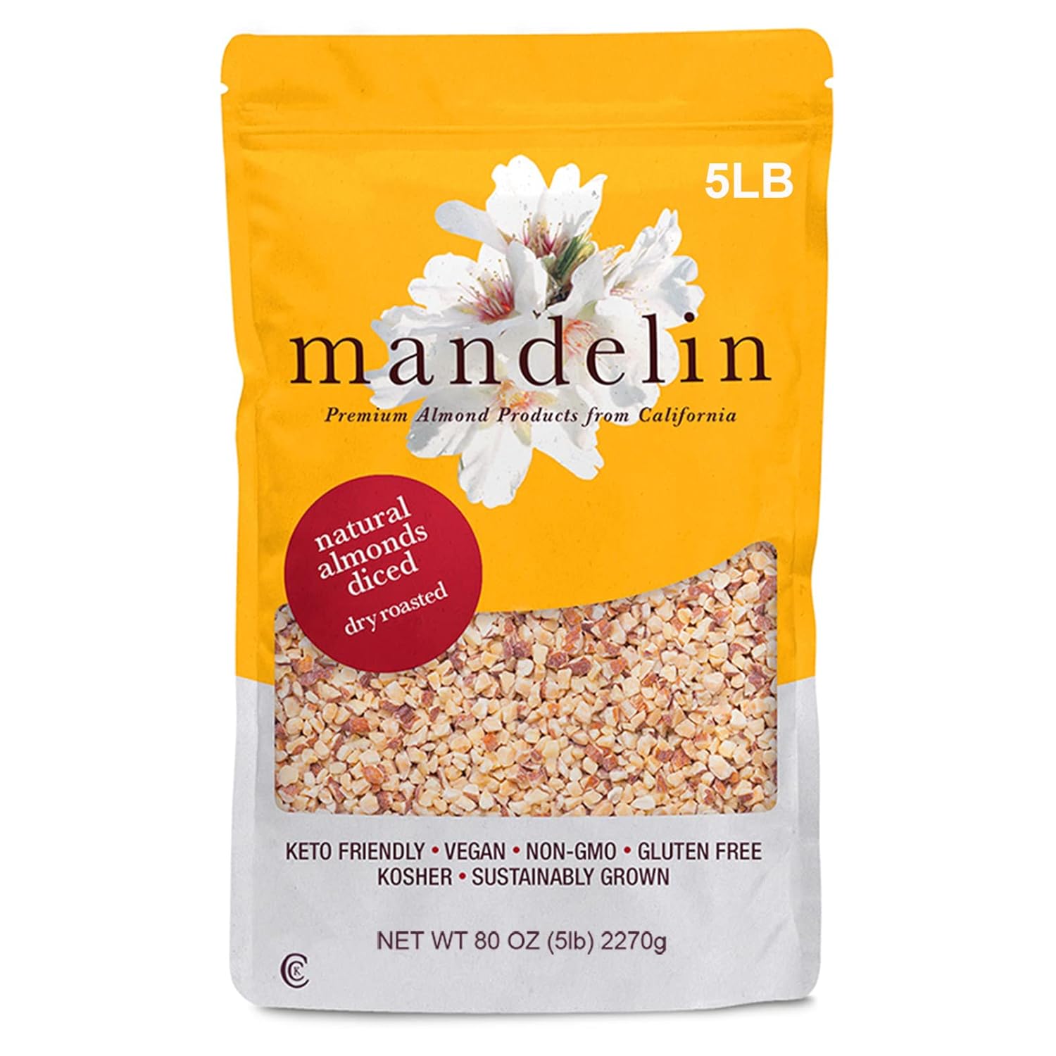 Amazon.com : Mandelin Roasted Natural Diced Almonds, 100% Almonds 5 lb ...