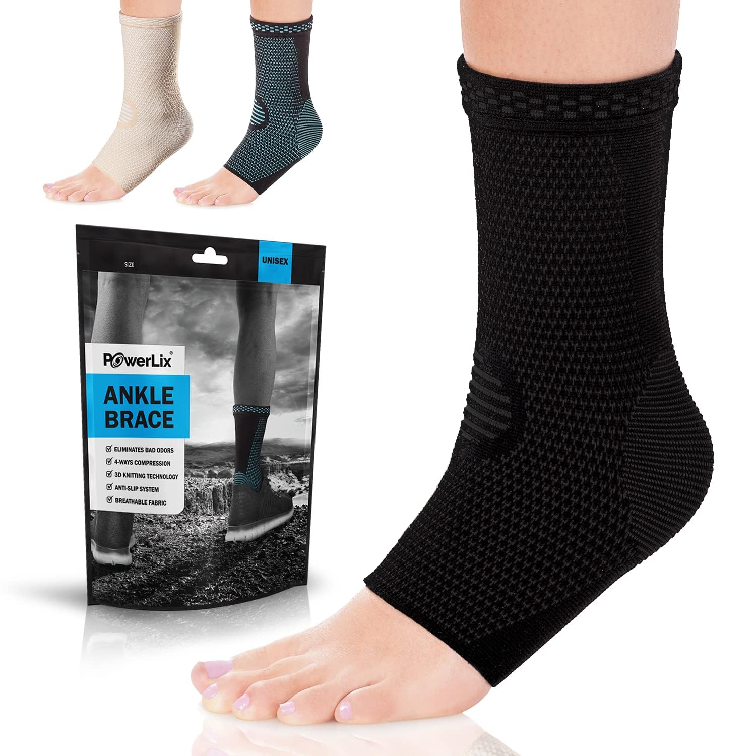 POWERLIX Ankle Brace Compression Support Sleeve for Injury Recovery ...