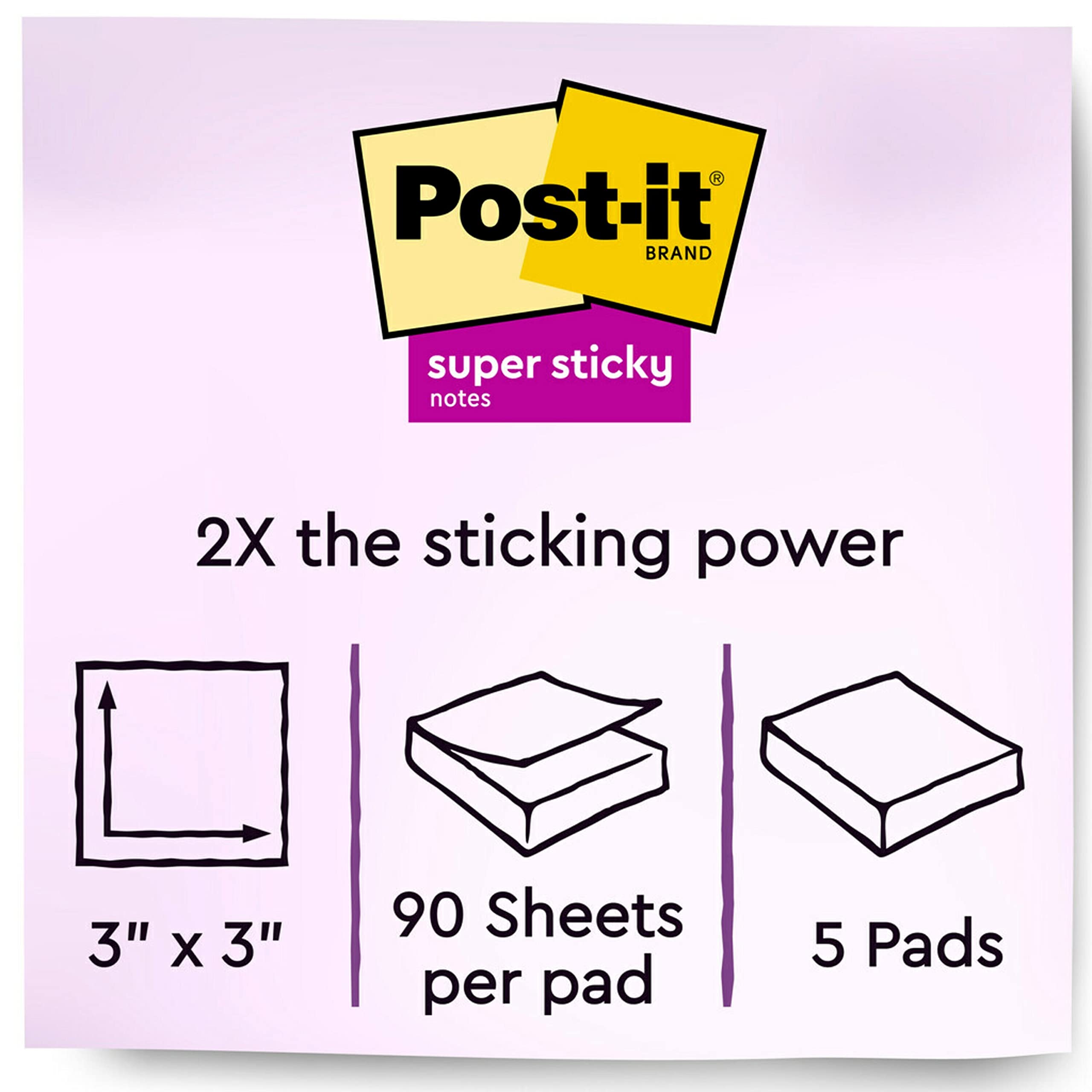 Buy Post-it Super Sticky Notes, 3x3 in, 5 Pads, 2x the Sticking Power ...