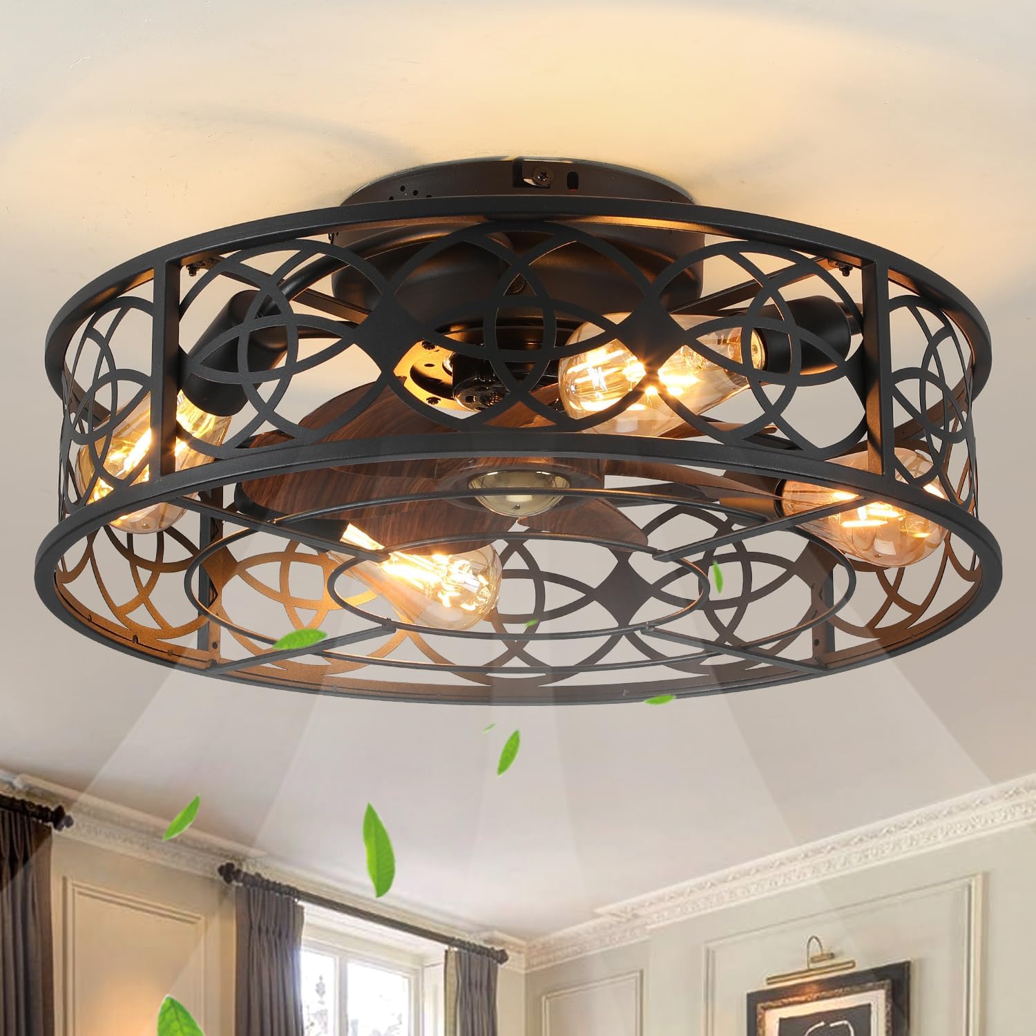 Amazon.com: MeZeYo 20" Caged Farmhouse Flush Mount Ceiling Fan with ...