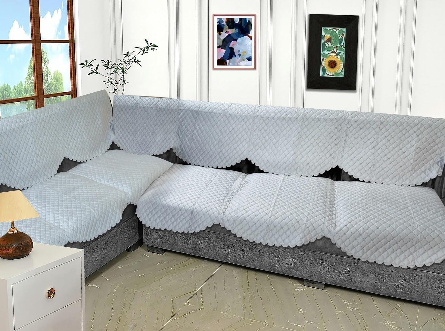 L Shape Sofa Cover Sofa Cover 5 Seater L Shape Velvet Quilted, Anti ...