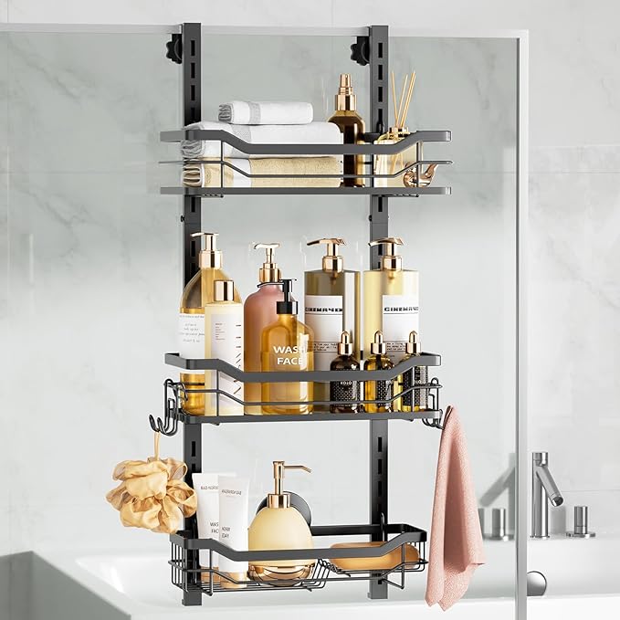 Amazon.com: LEVERLOC Over The Door Shower Caddy, Shelf Distance ...