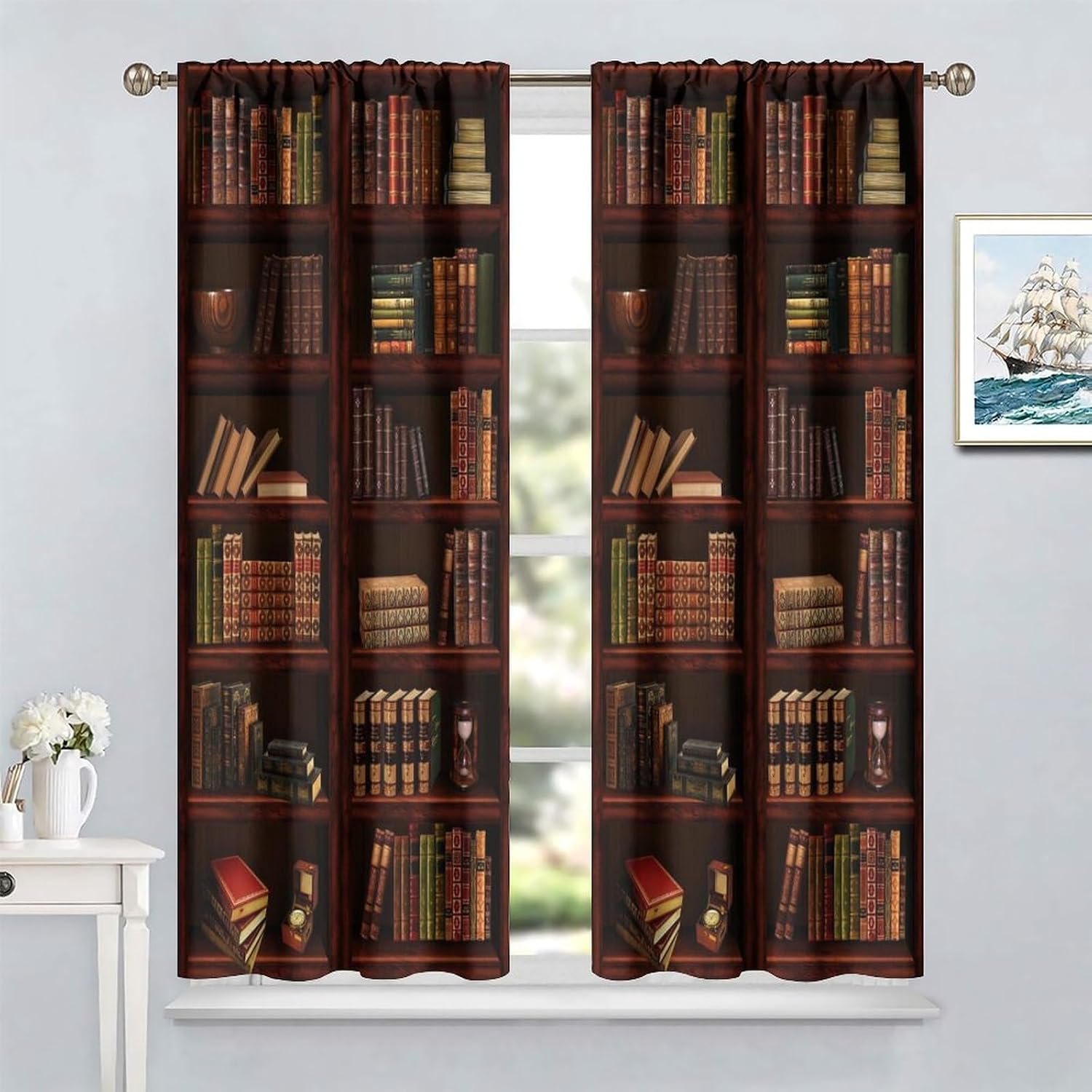 Amazon.com: Yoakiet Bookshelf Curtains, Retro Wood Antique Bookshelf ...