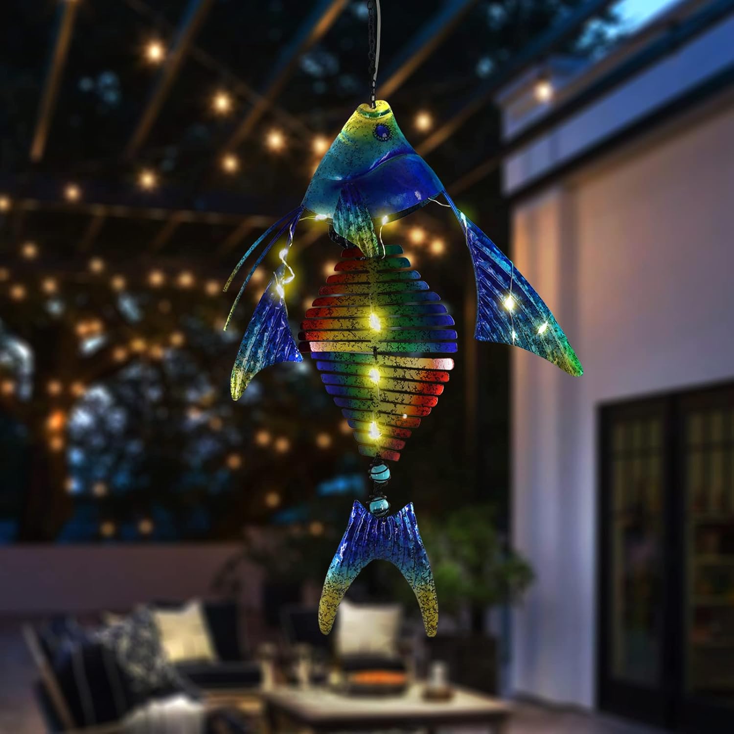 Fish-Shaped Solar Outdoor Lights - Hanging Solar Lanterns, Metal Solar ...