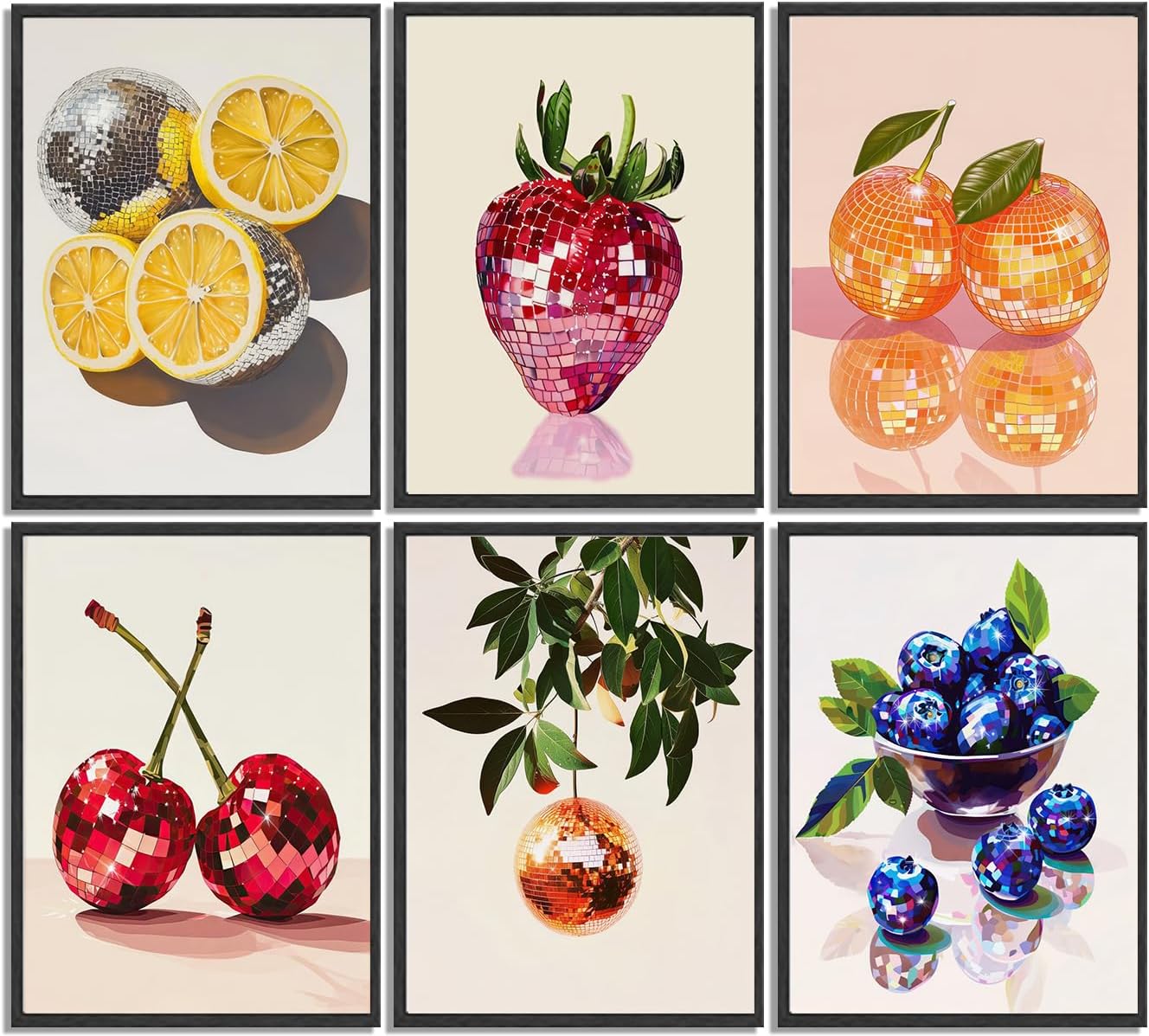 Amazon.com: 6Pcs Disco Fruit Wall Art funky fruit wall decor pictures ...