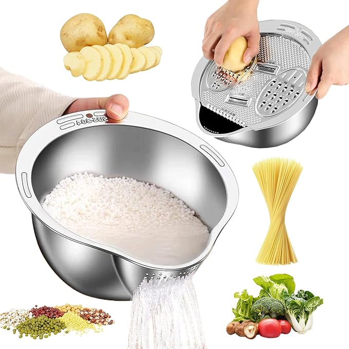 Amazon.com: FuPatio Rice Washer Strainer Bowl with Grater, Multipurse ...