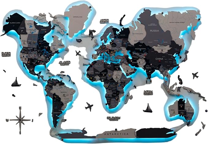 Amazon.com: Enjoy The Wood 3D LED Wood World Map 3.0 with Luminous ...