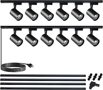 Yuemegou J&L Type Dimmable LED Track Lighting Kit, 12-Light 25W 2700lm ...