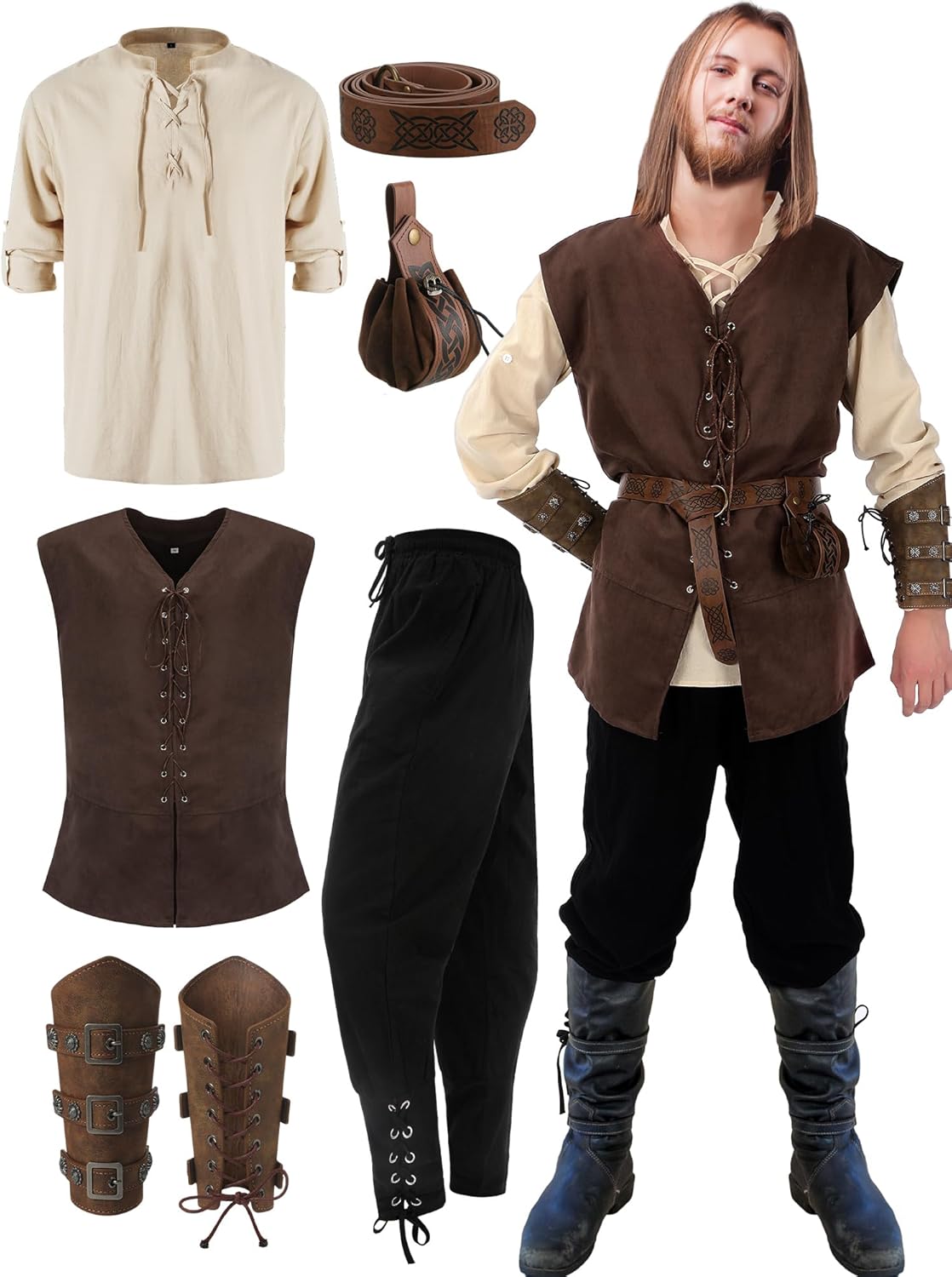 Amazon.com: Suhine 6 Pcs Men's Halloween Renaissance Costume Set ...