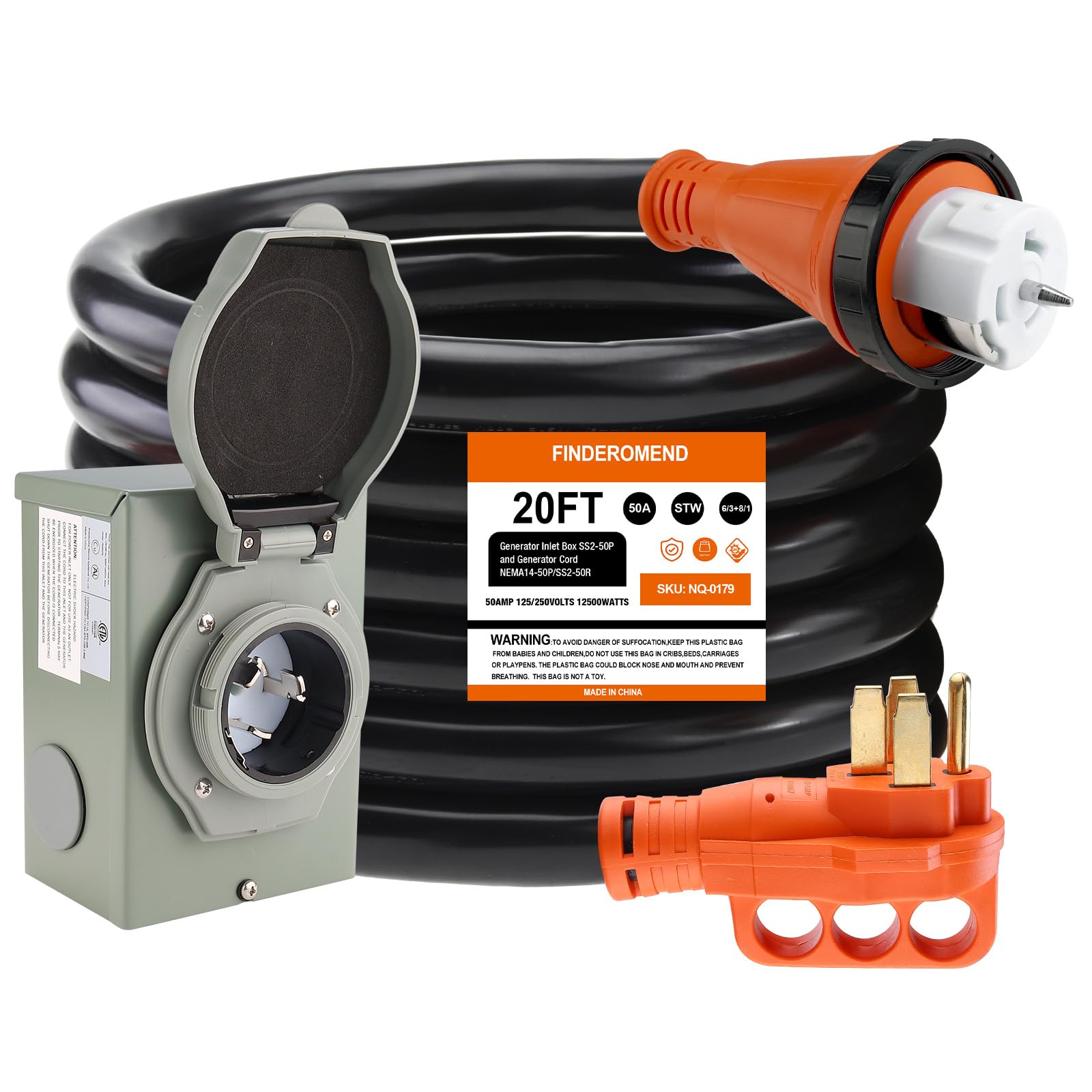Amazon.com: Finderomend 20 ft 50 Amp Generator Cord and Power Inlet Box ...