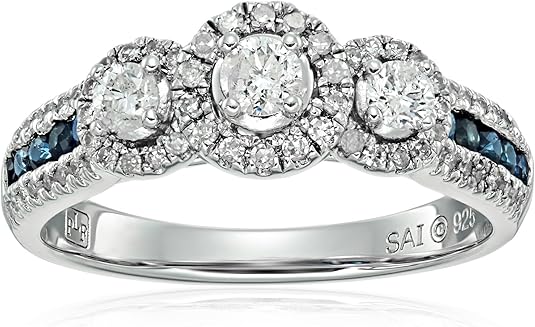 Amazon Collection Sterling Silver Diamond and Sapphire Engagement Ring ...