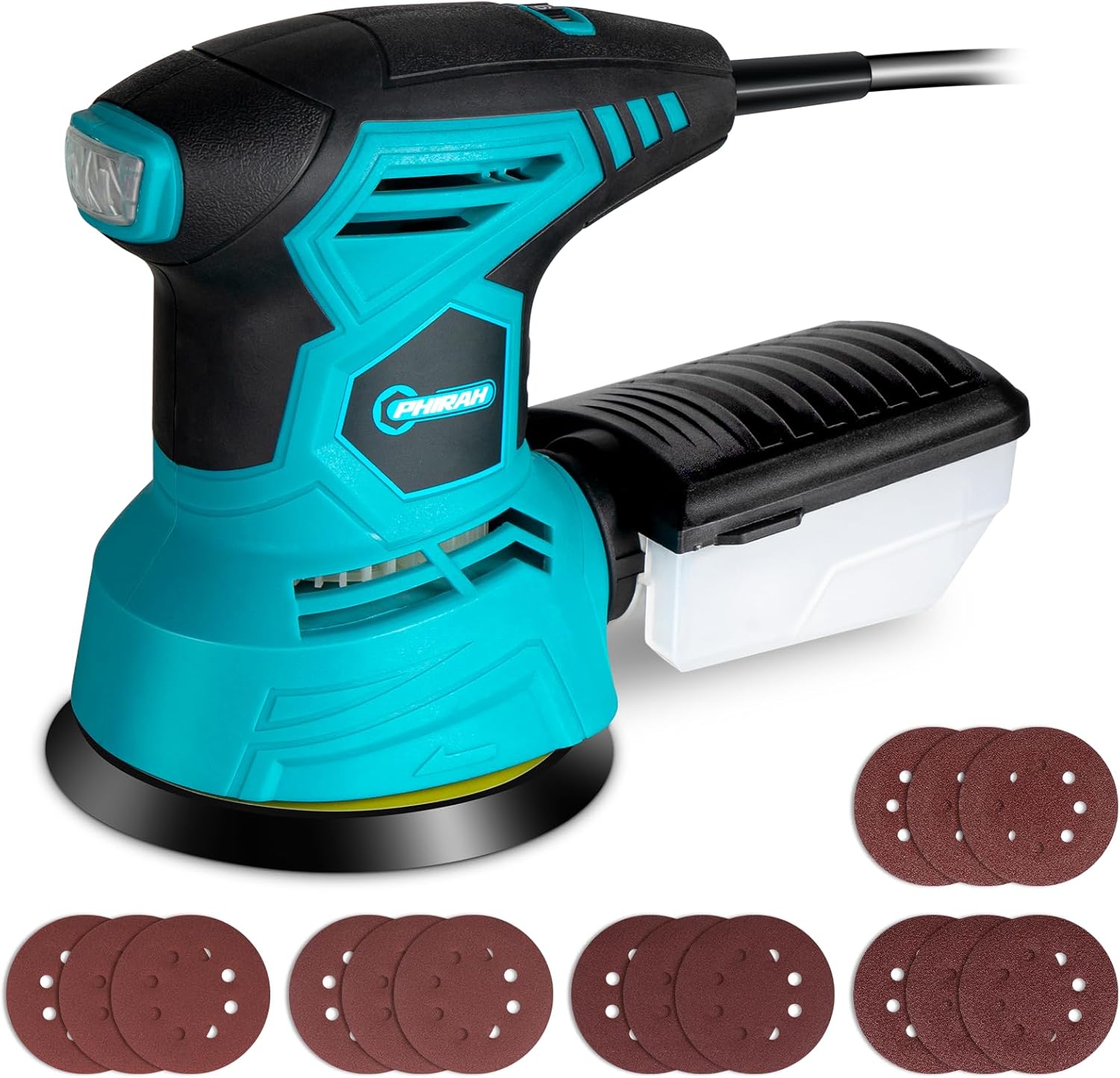 PHIRAH Random Orbital Sander 2.5A with 16Pcs Sandpapers 13000RPM 6 ...