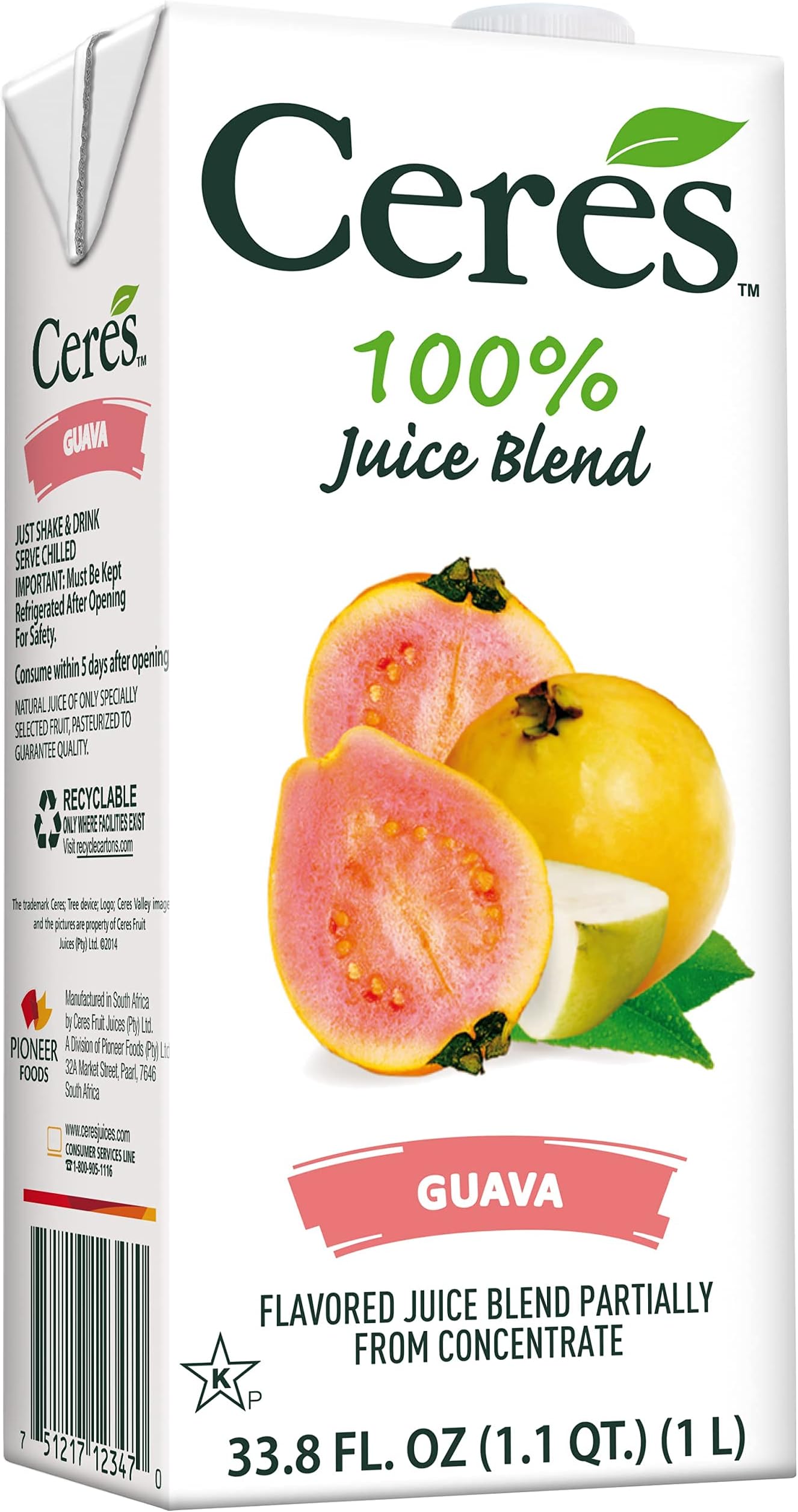 Amazon.com : Ceres 100% All Natural Pure Fruit Juice Blend, Guava ...