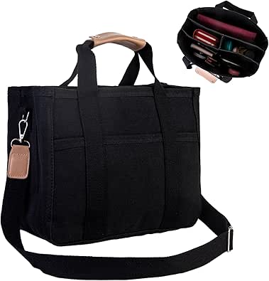 Amazon.com: PILCAVE Multi Pocket Canvas Tote Bag for Women Large Capacity Versatile Shoulder ...