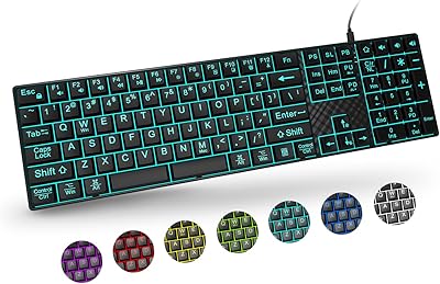 Amazon.com: Luzarriba Backlit Computer Keyboards, Wired USB LED ...