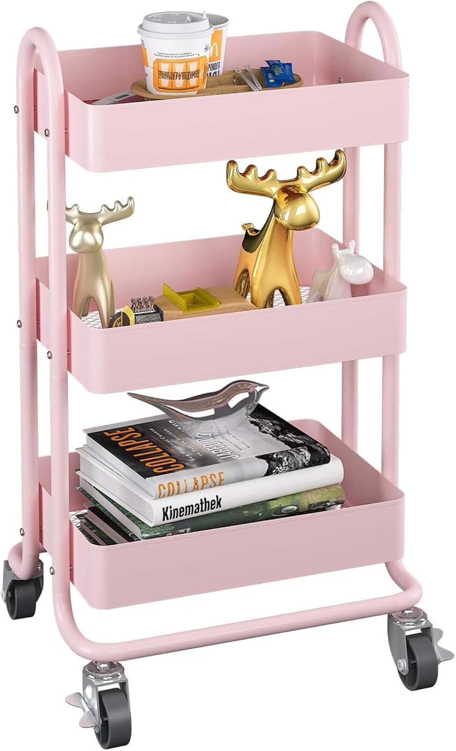 Amazon.com: Elitehouse 3-Tier Pink Utility Rolling Cart,Kitchen Storage ...