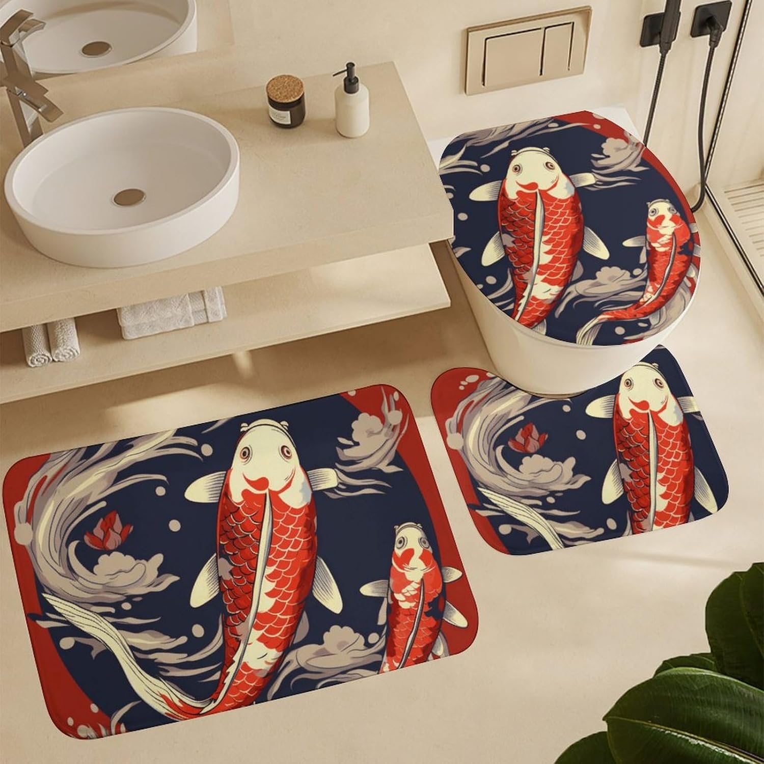 Amazon.com: DamTma Bathroom Rug Set 3 Piece Abstract Koi Fish Non Slip ...