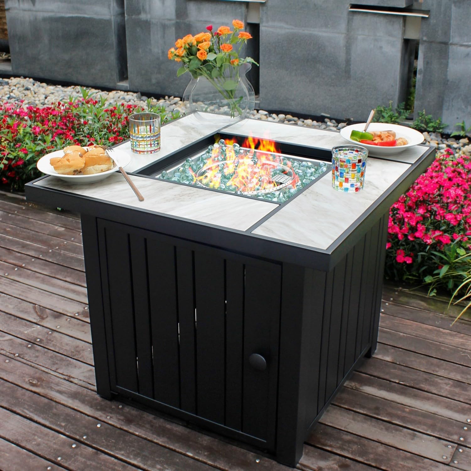 Amazon.com : OutVue 30 inch Propane Fire Pit Ceramic Tabletop, 50000 ...