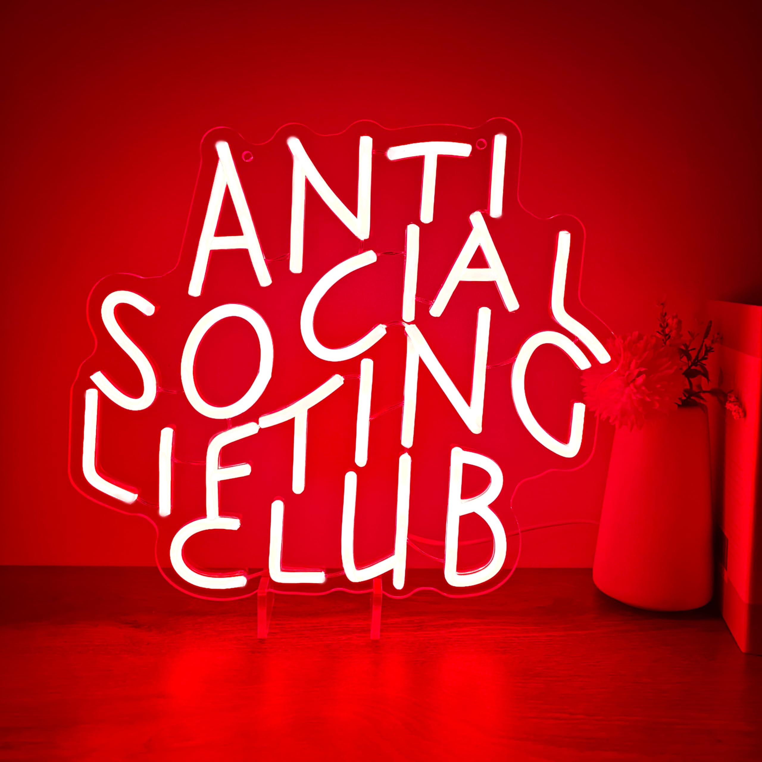 Amazon.com : Anti Social Lifting Club Neon Sign - Red Neon Wall Art ...