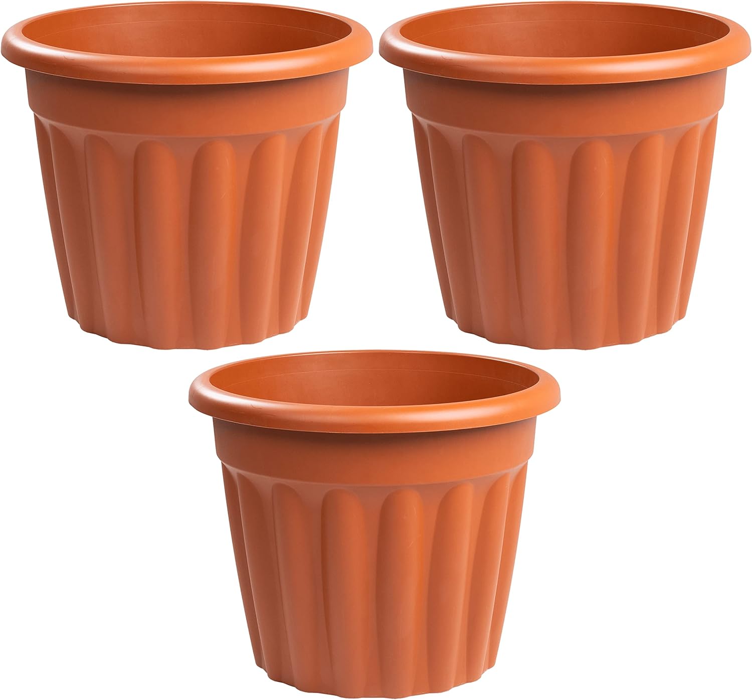 TENLITE [Set of 3] 50cm Terracotta Plastic Round Planters Indoor ...