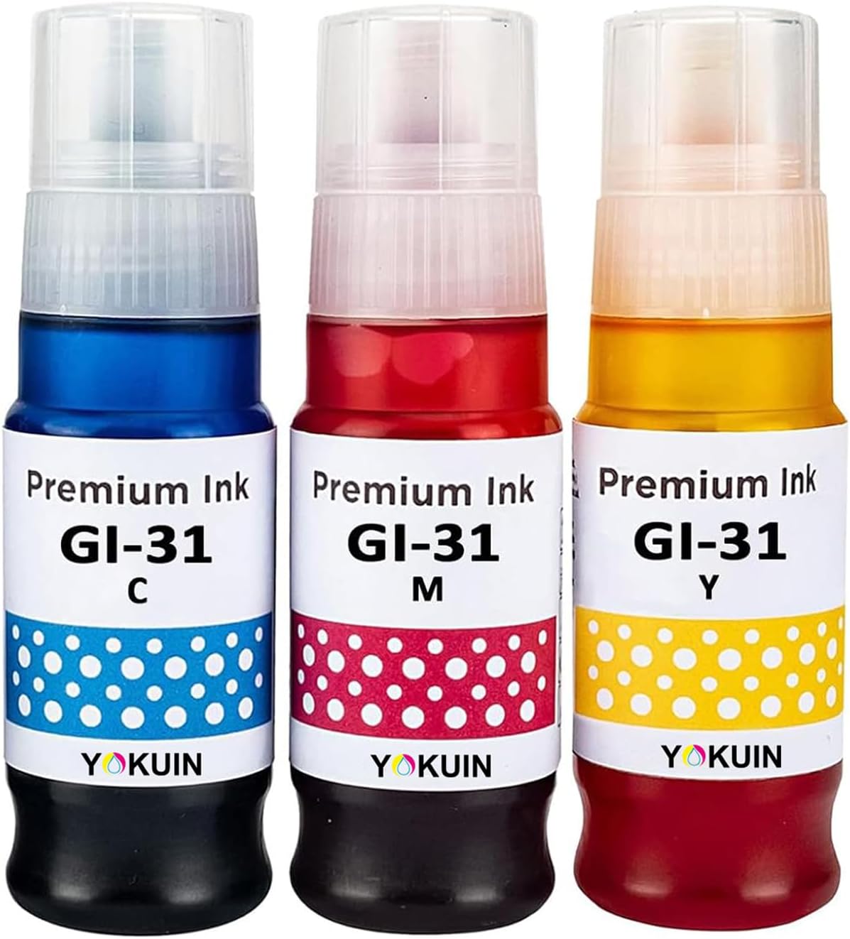 Amazon.co.jp: YOKUIN Canon用 GI-31 GI-31C GI-31M GI-31Y (3色セット シアン/マゼンタ/イエロー 各70ML 染料) 互換インクボトル ...