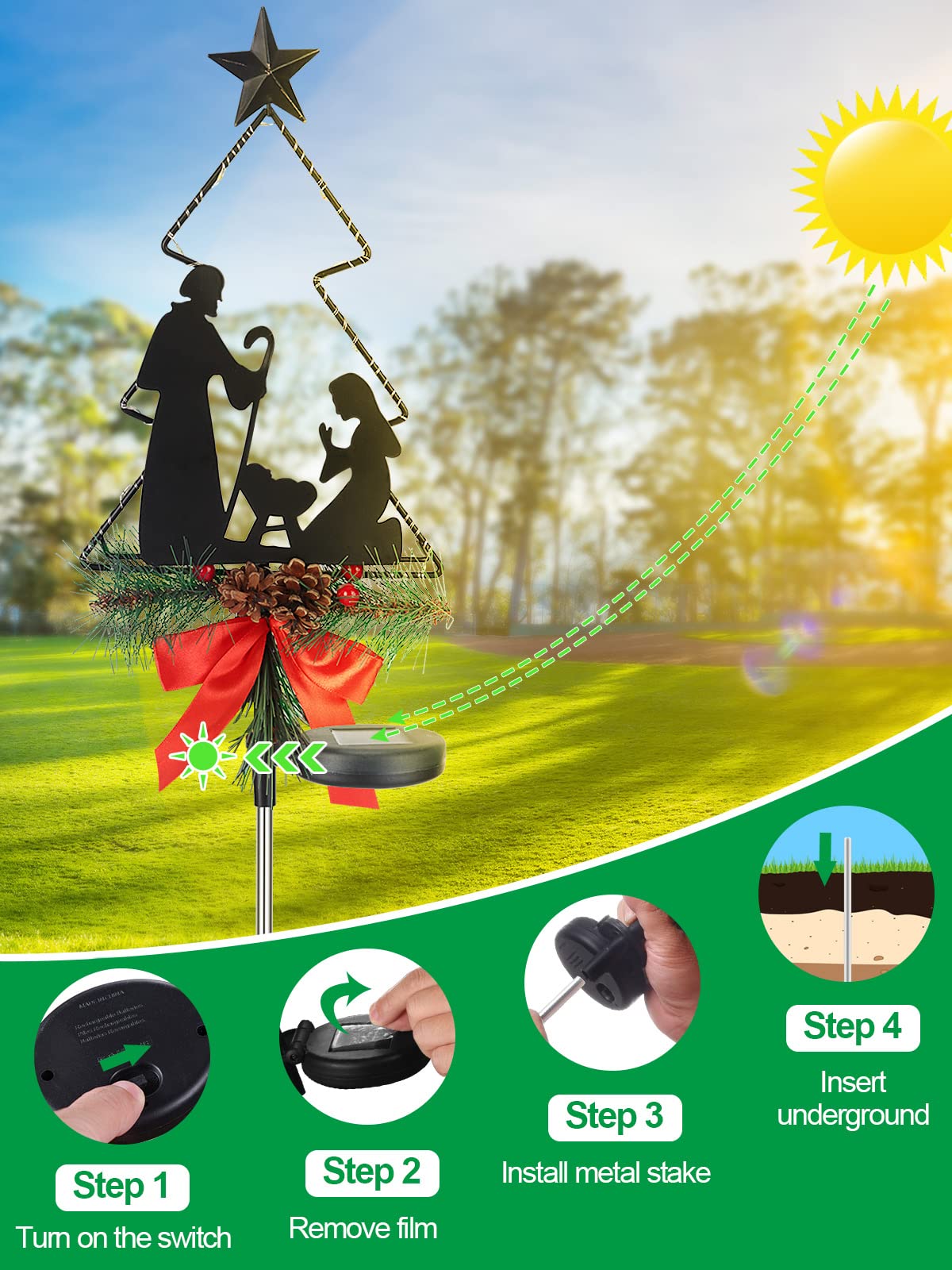 2 Pack Christmas Decorations Outdoor Solar Nativity Scene Silhouette ...