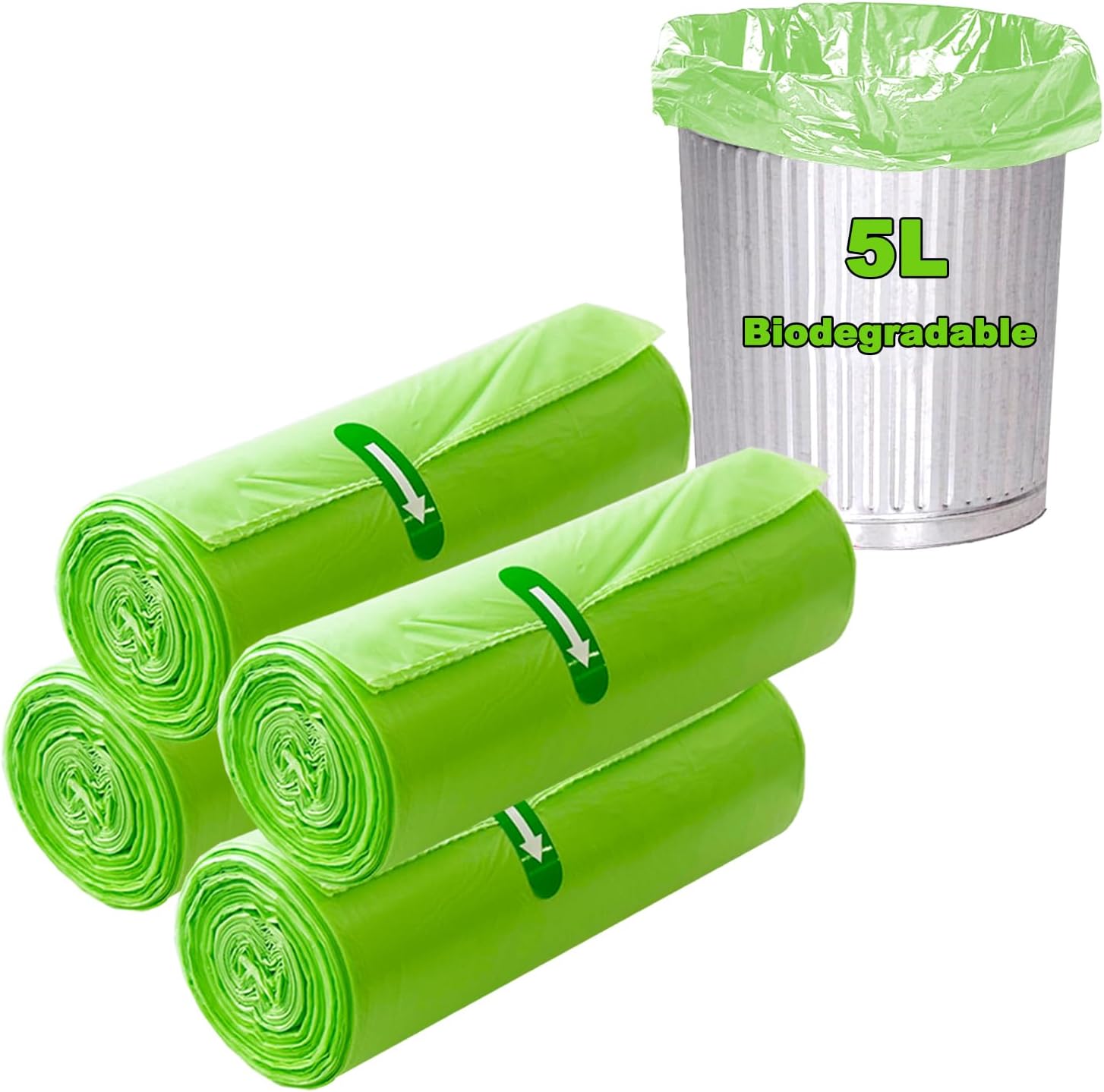 Biodegradable Bin Liners 80 PCS, 5L/1.2 Gallon Food Waste Bags Small ...