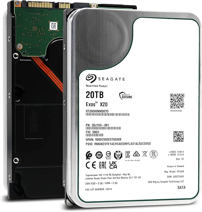 Seagate Exos X20 ST20000NM007D 20TB 7.2K RPM SATA 6Gb/s 3.5in Hard ...