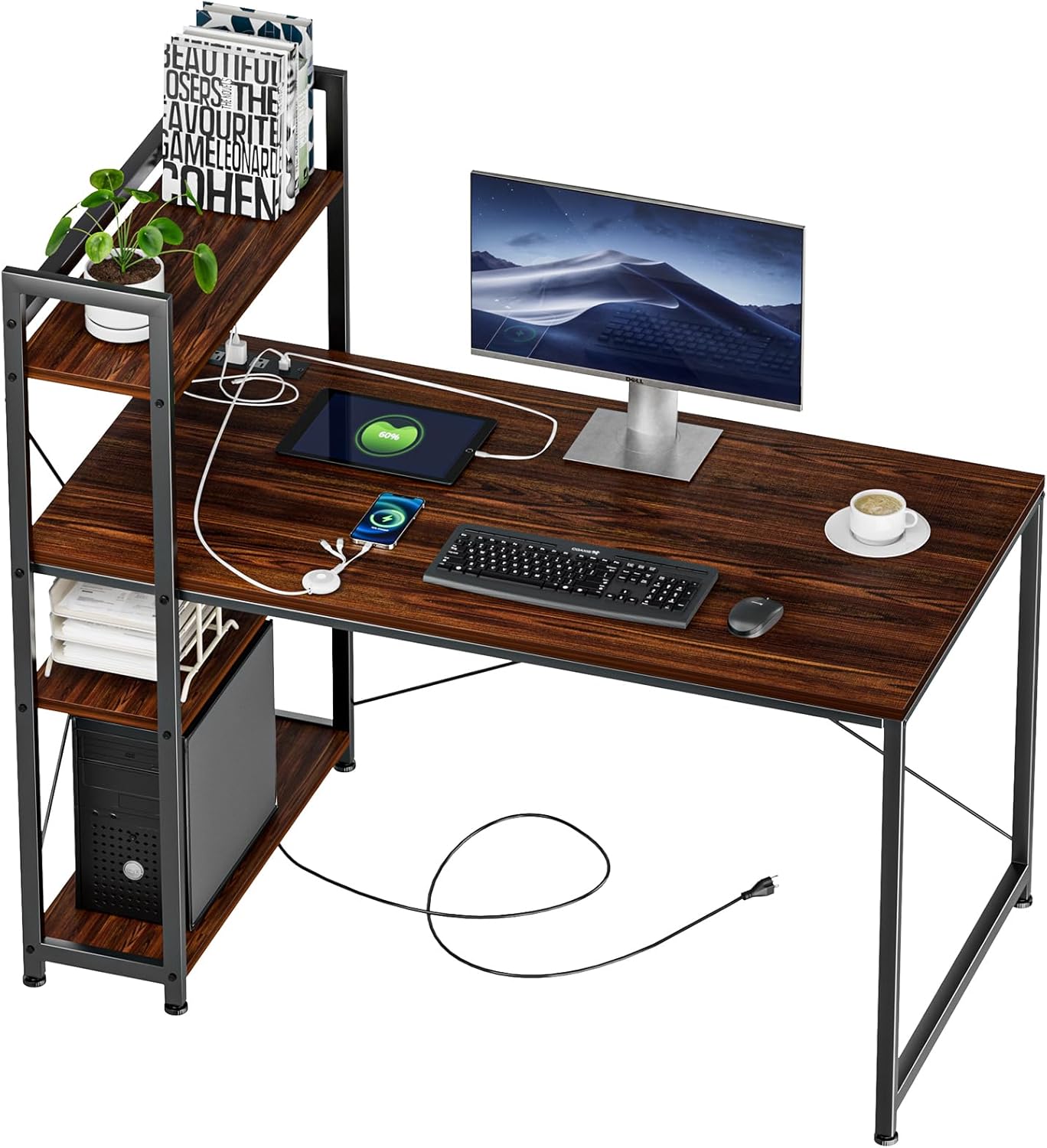 Amazon.com: EKNITEY Computer Desk with Power Outlet Small Study Desk ...