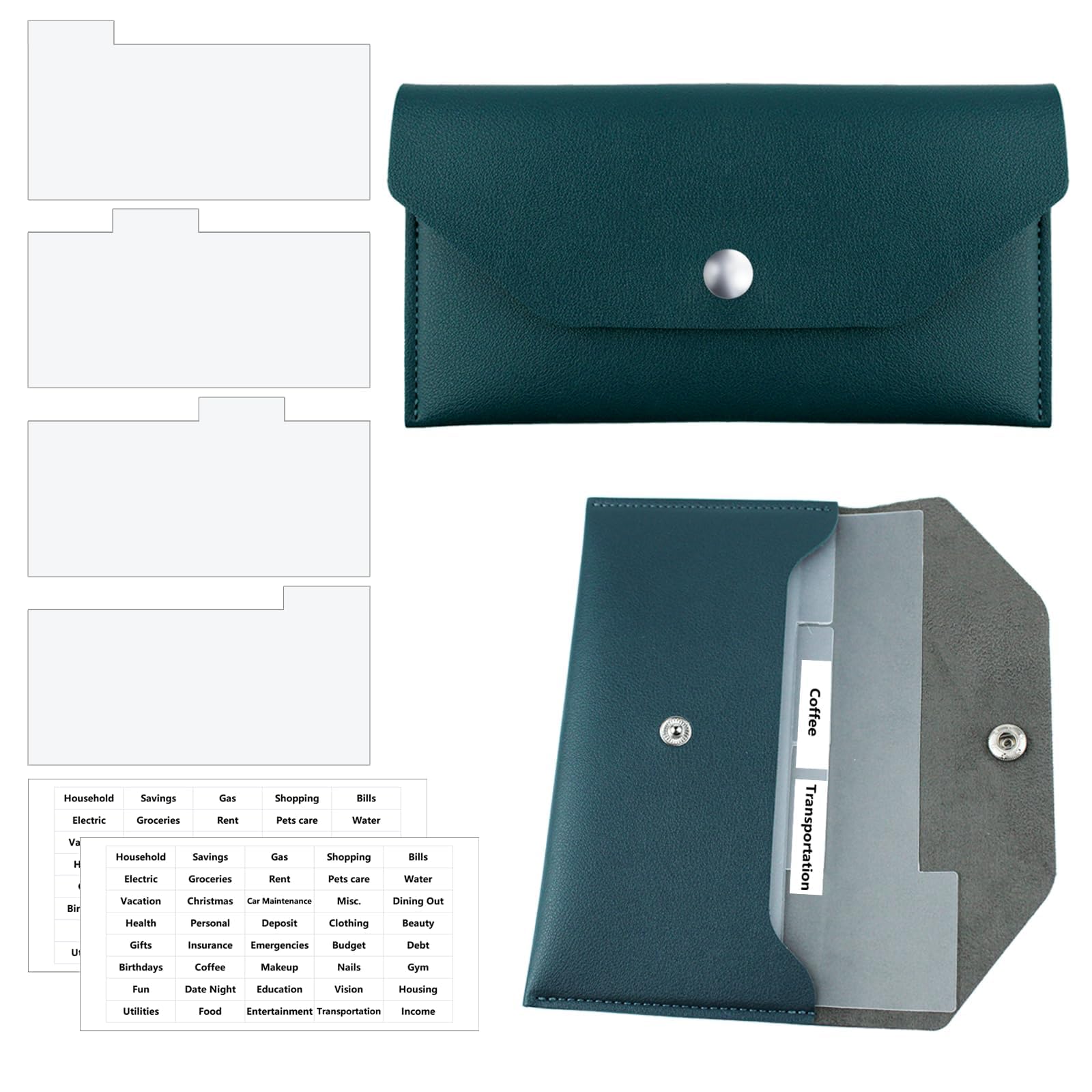 Amazon.com: Cash Envelope Wallet Dark Blue PU Leather Cash Reusable ...