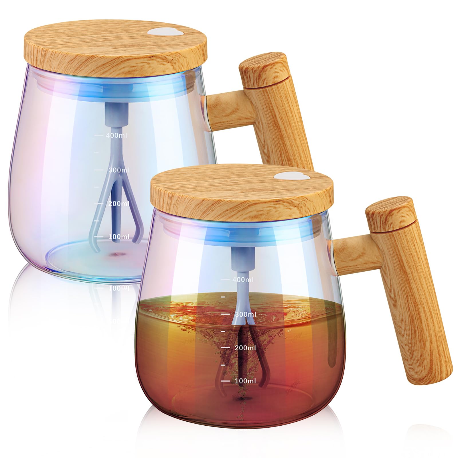 Amazon.com: Maxcheck 2 Pcs Self Mixing Glass Coffee Mug with Lid Handle ...