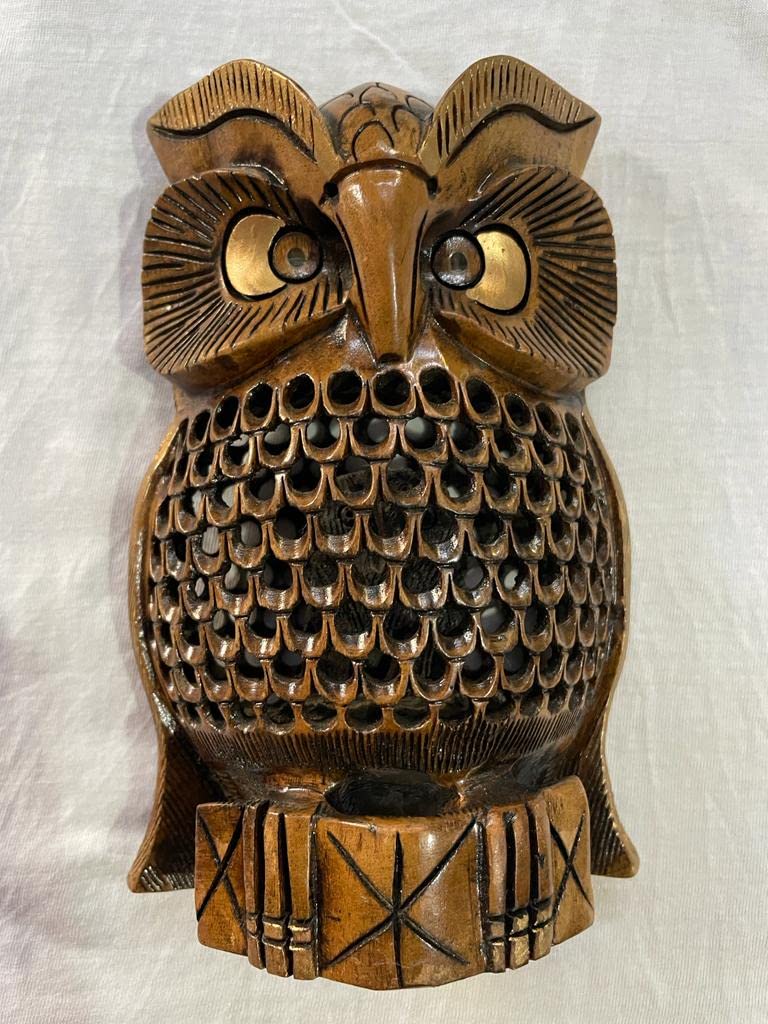 Handmade Wooden Owl Showpiece for Home Decor - Wooden Ullu with ...
