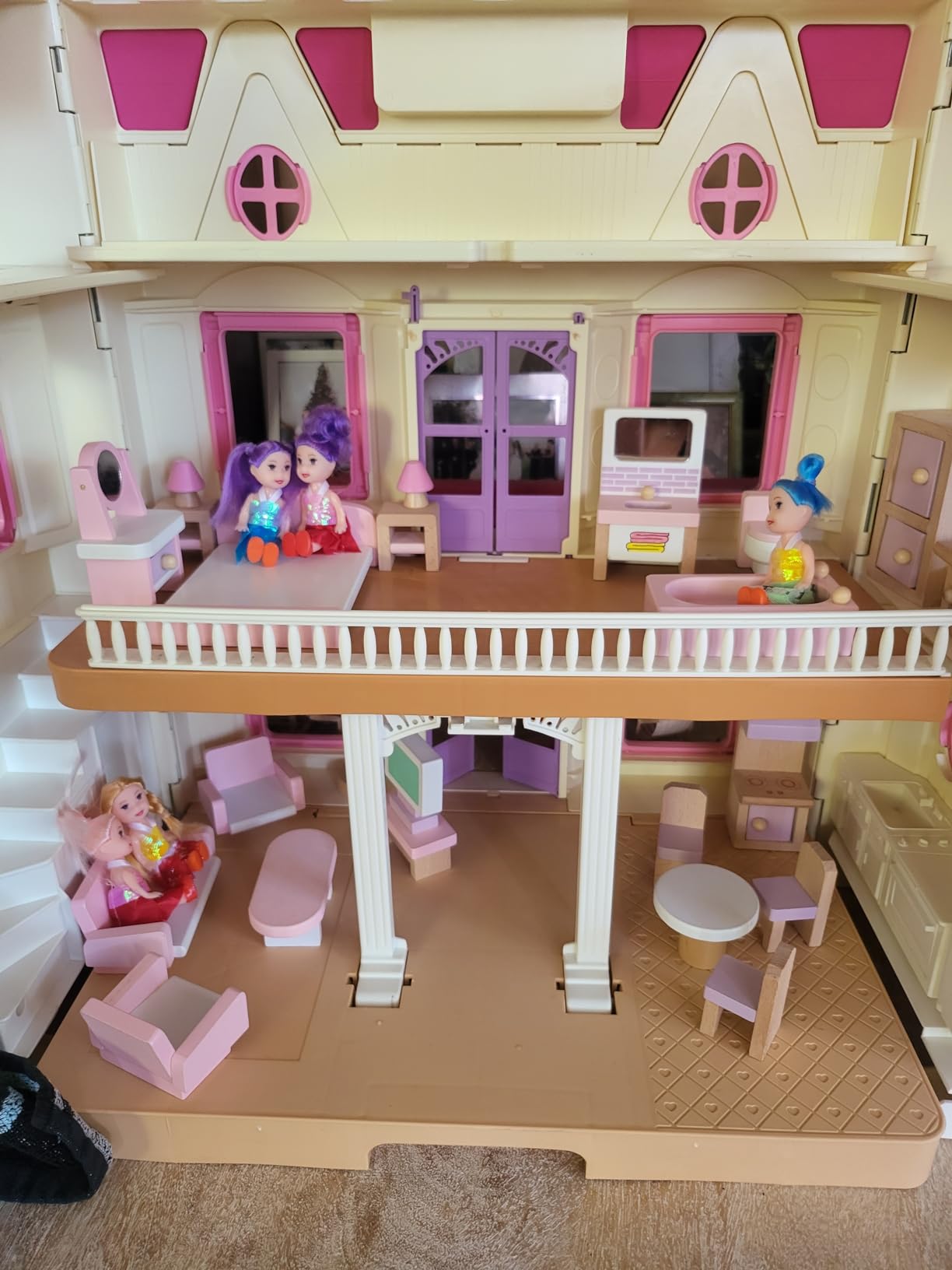 Wooden Dollhouse Furniture Set, 5 Room Kit 22 Piece Miniature Dollhouse ...