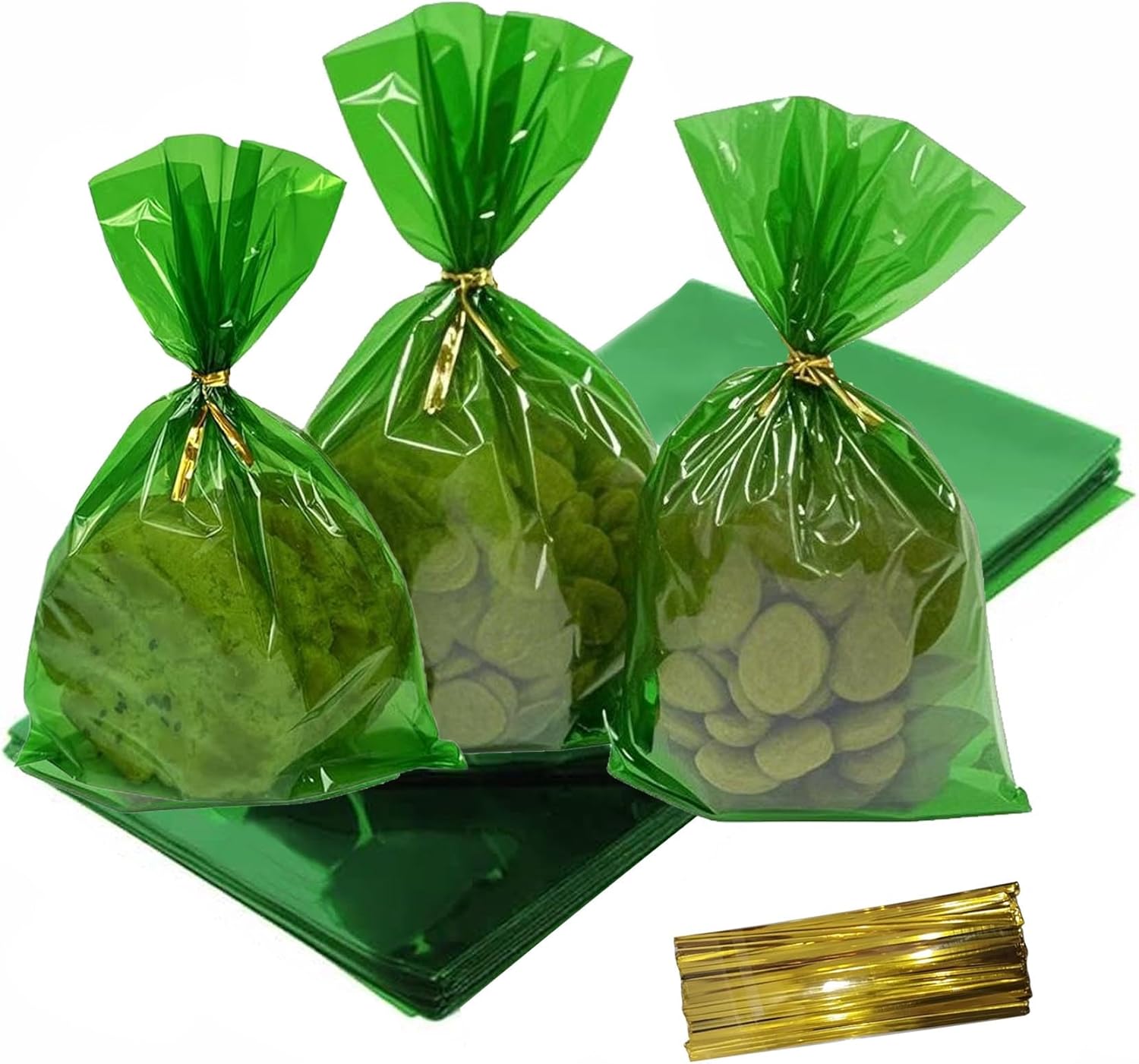 Amazon.com: KUNYYI Green Cellophane Treat Bags - 100Pcs Cello Bags ...