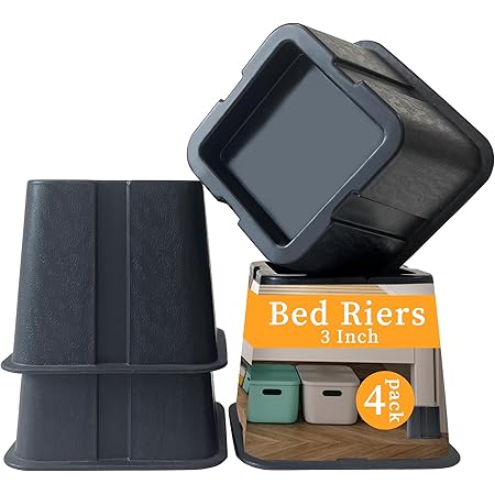 Amazon.com: Ryehaliligear 4-Pack 3 Inch Bed Risers, Furniture Risers ...