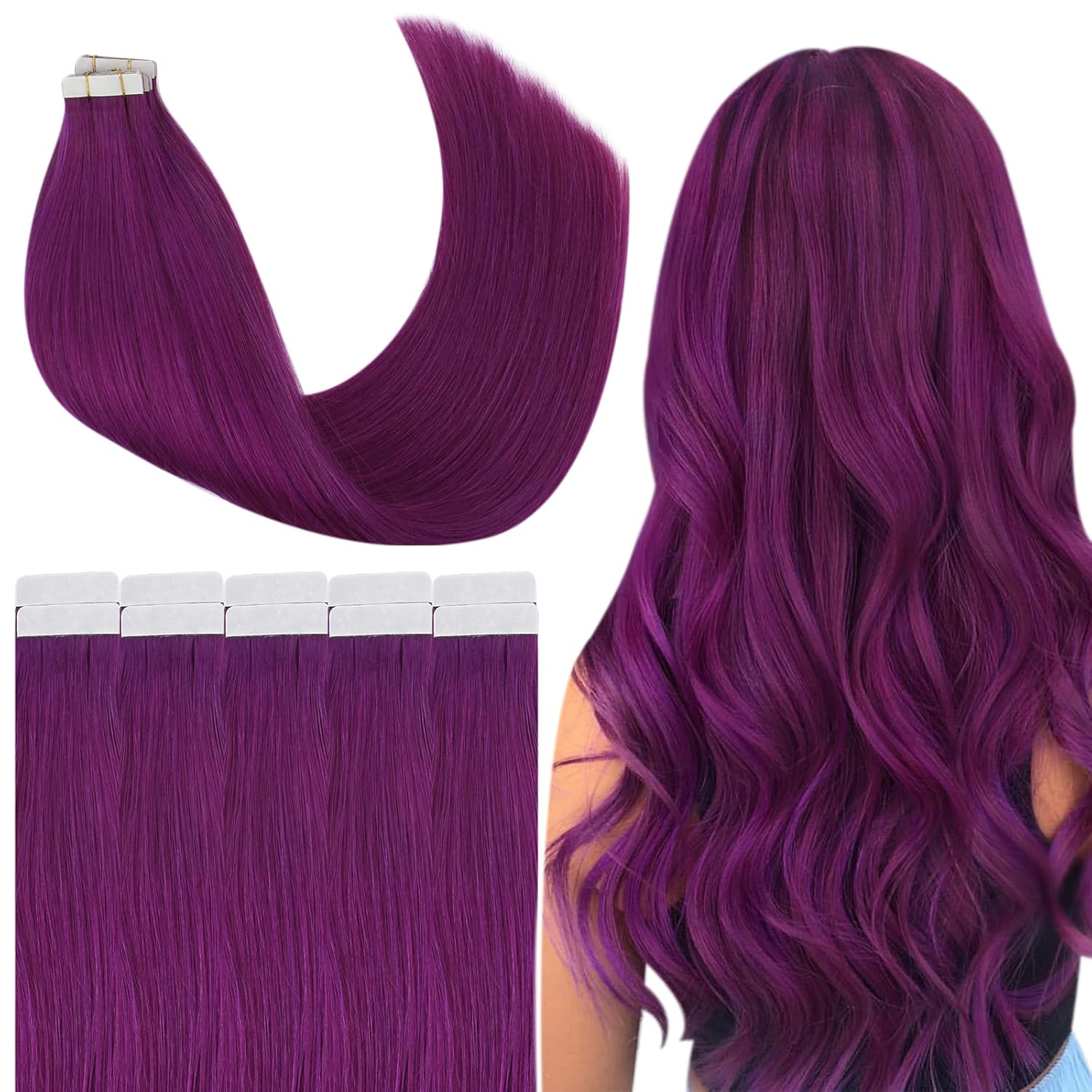 Amazon.com: YoungSee Colorful Tape in Hair Extensions 20 Inch Tape in ...