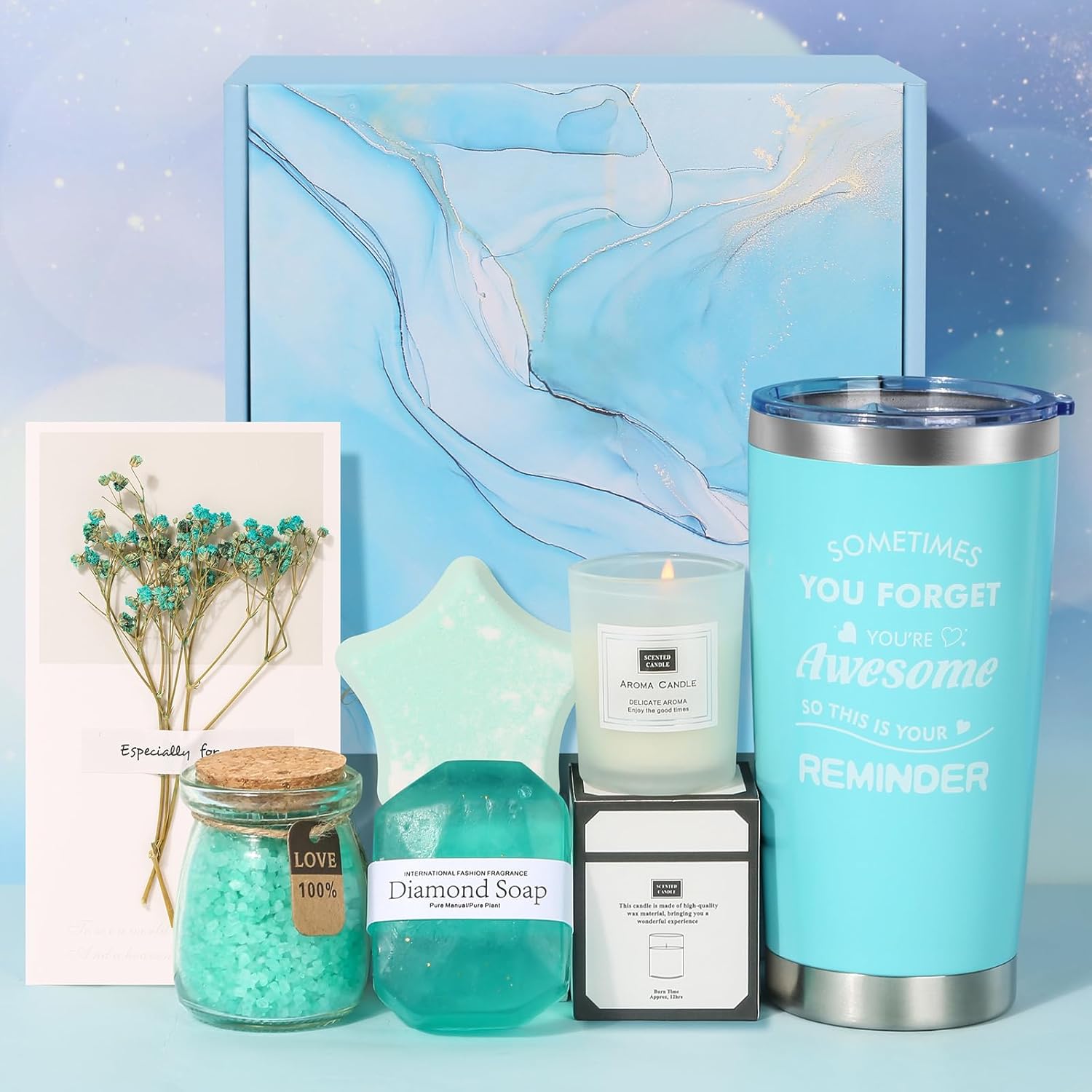 Birthday Pamper Gifts for Women, Unique Blue Self Care Package ...
