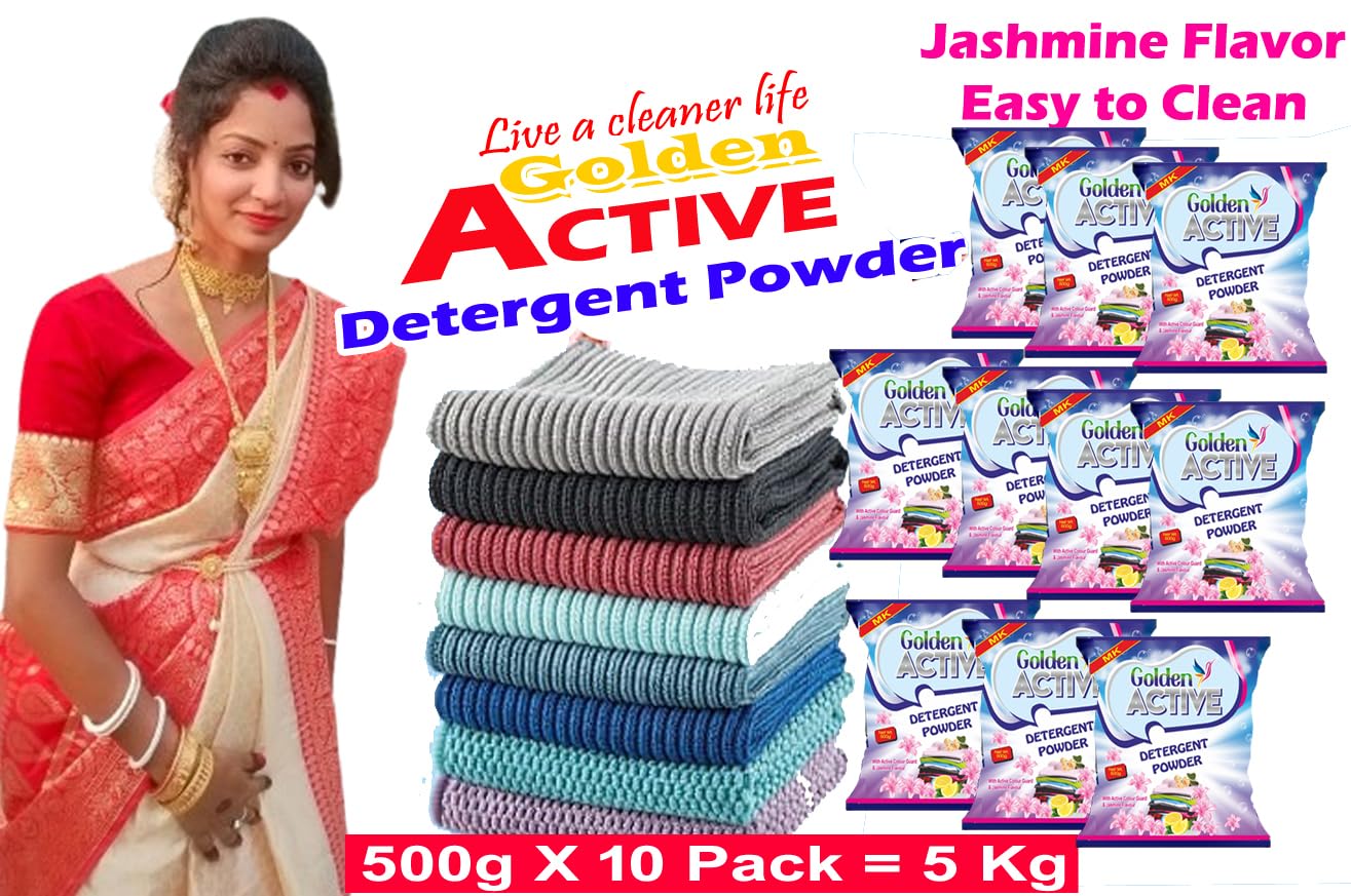 Golden Active Detergent Powder (Washing Powder 500 gm X 10 = 5 Kg ...