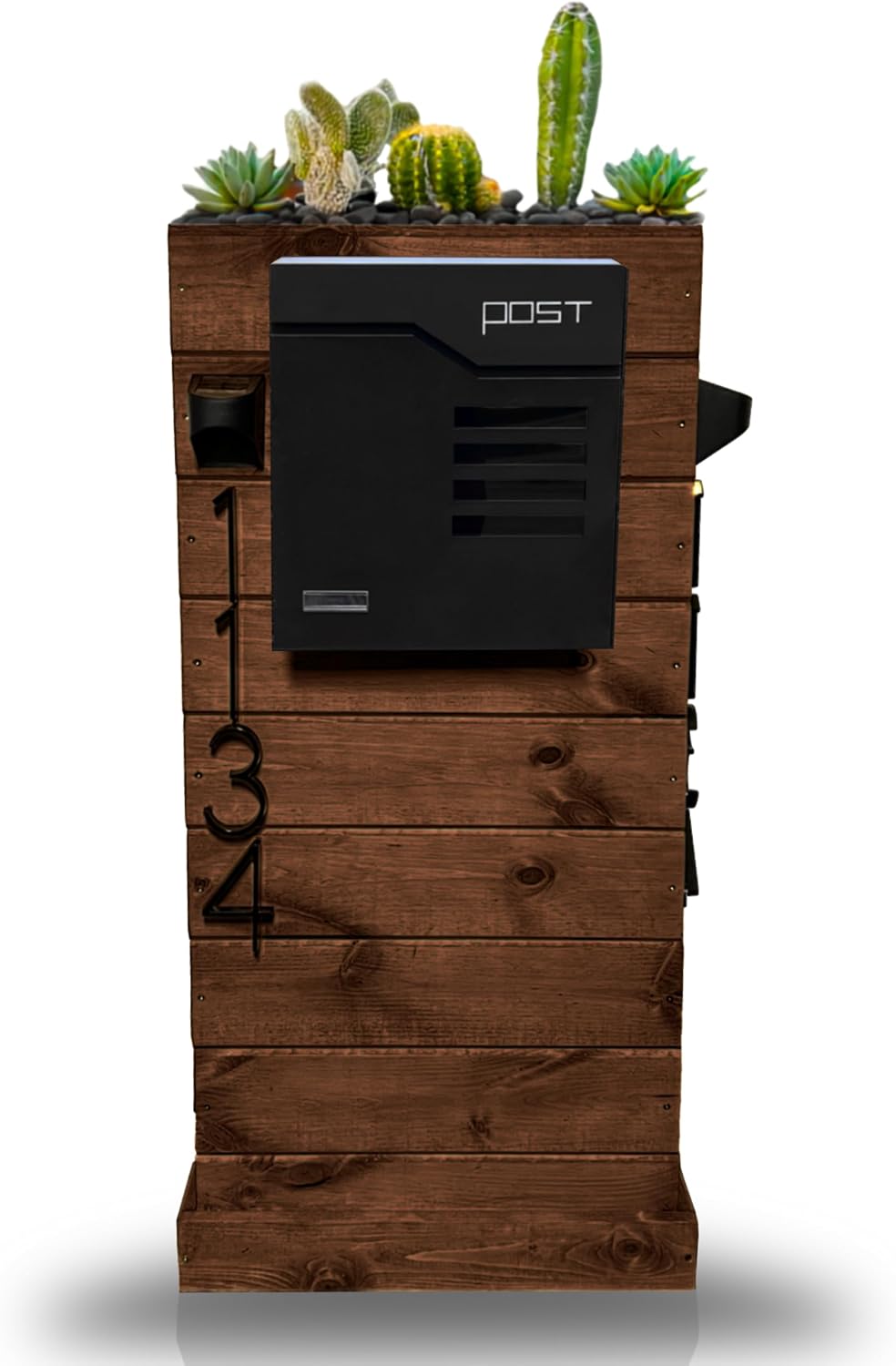 Amazon.com: Wooden Modern Mailbox with Post, Solar Light, & Post ...