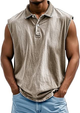 Polo Tank Tops for Men Sleeveless T Shirts Casual Button up Henley ...