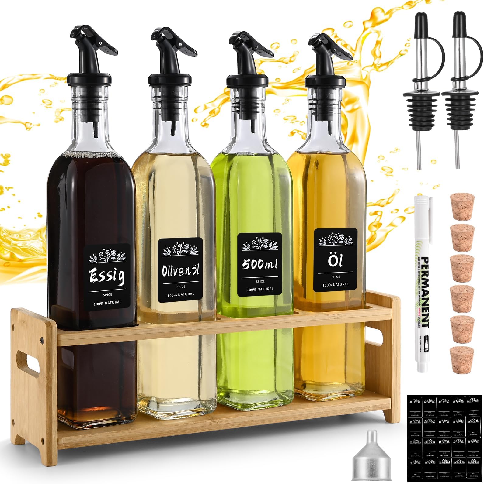 Ezebesta 3 Stücke Essig Ölspender mit Etiketten 480ml Küche Kochen ...