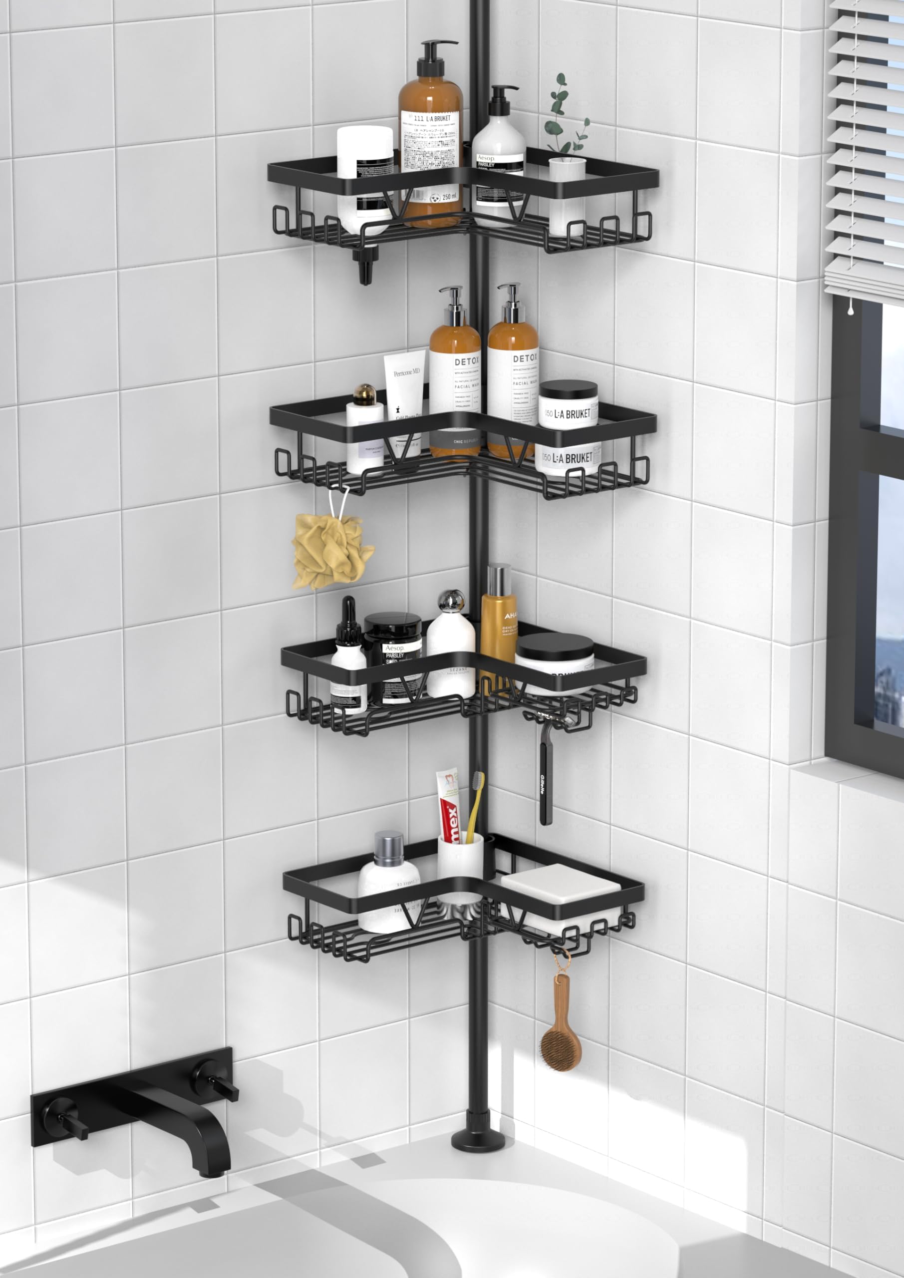 Amazon.com: EUHOME Corner Shower Caddy Tension Pole, 4-Tier Bathroom ...