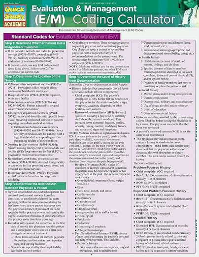 Evaluation & Management (E/M) Coding Calculator QuickStudy Laminated ...