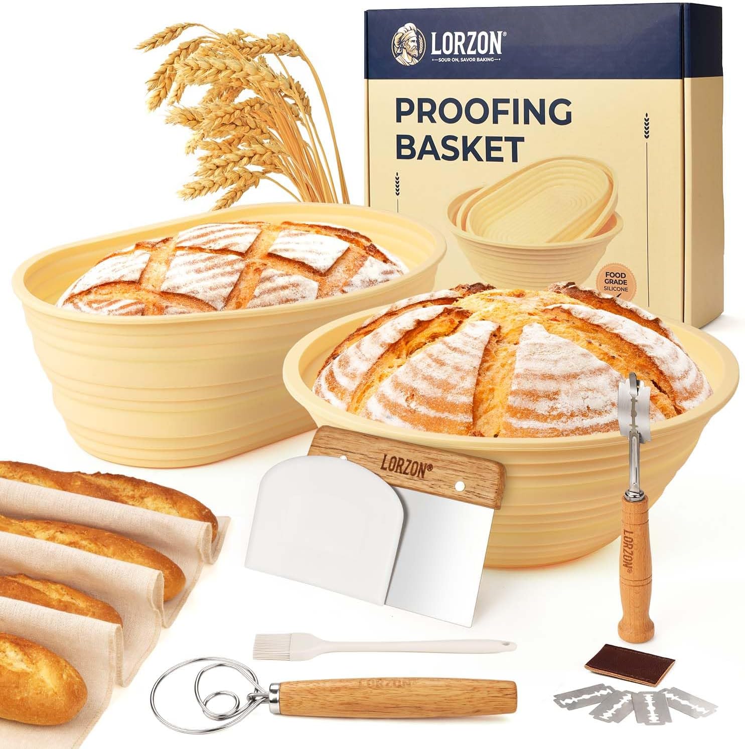 Amazon.com: Banneton Bread Proofing Baskets for Sourdough, 9.3" Round & 10.2" Oval Collapsible ...