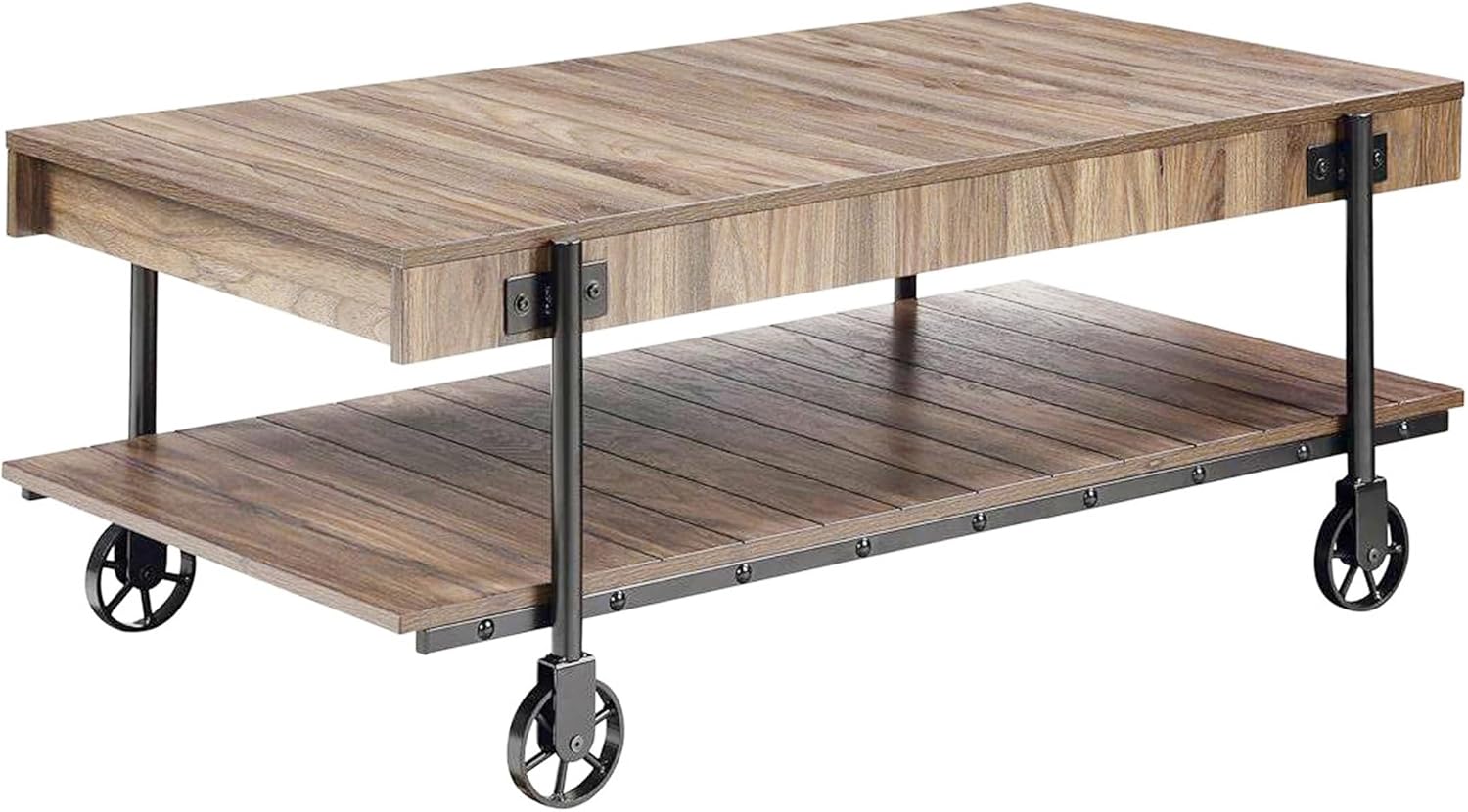 Amazon.com: Benjara Loak 47 Inch Coffee Table, Brown Plank Top, Bottom ...