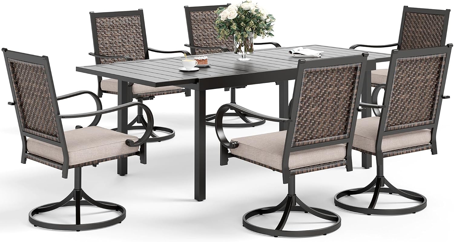 Amazon.com: SUNSHINE VALLEY 7 Piece Wicker Patio Dining Sets, Outdoor ...