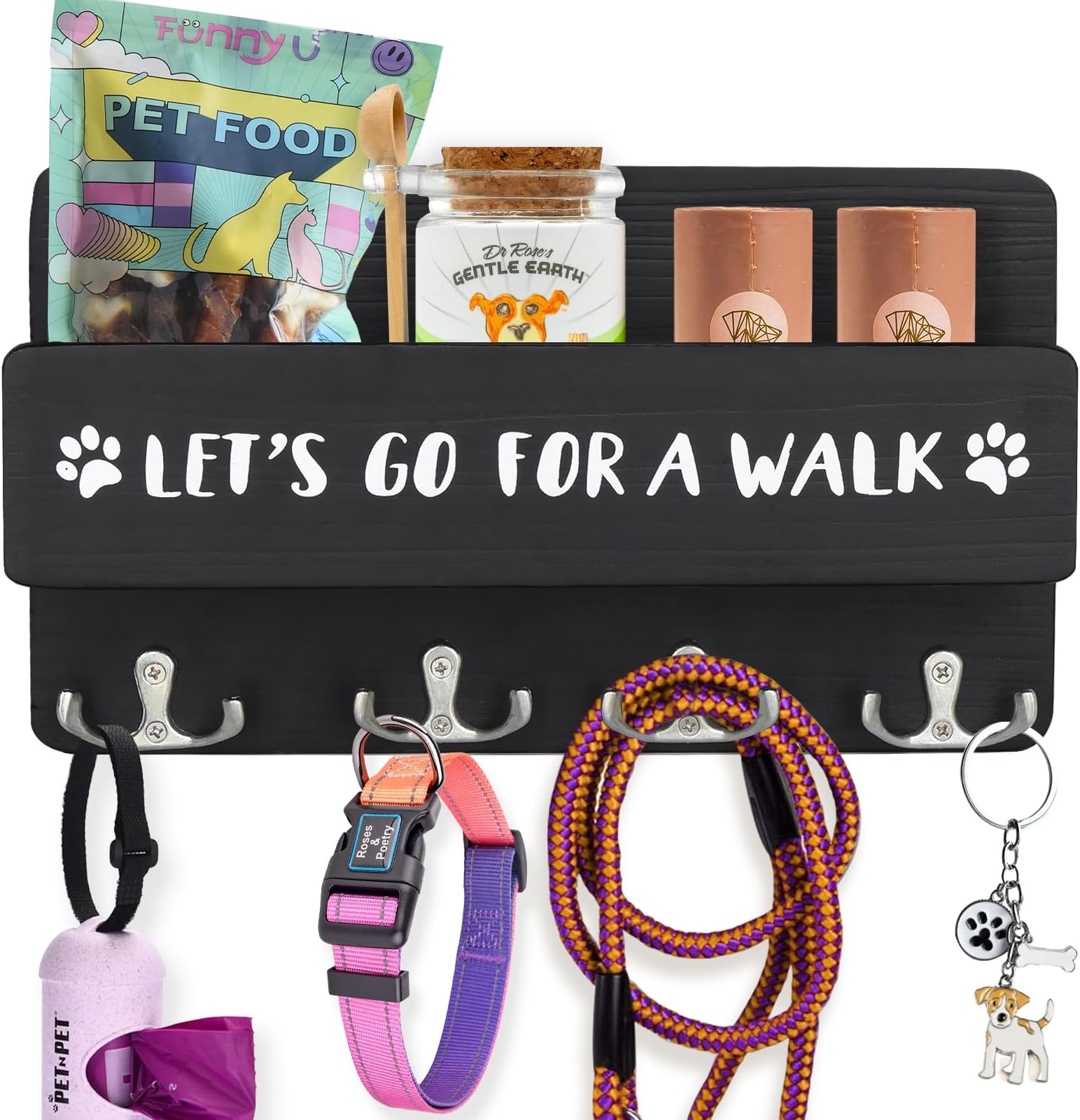 Amazon.com: Wood Dog Leash Holder for Wall, Key Holder with 4 Double ...