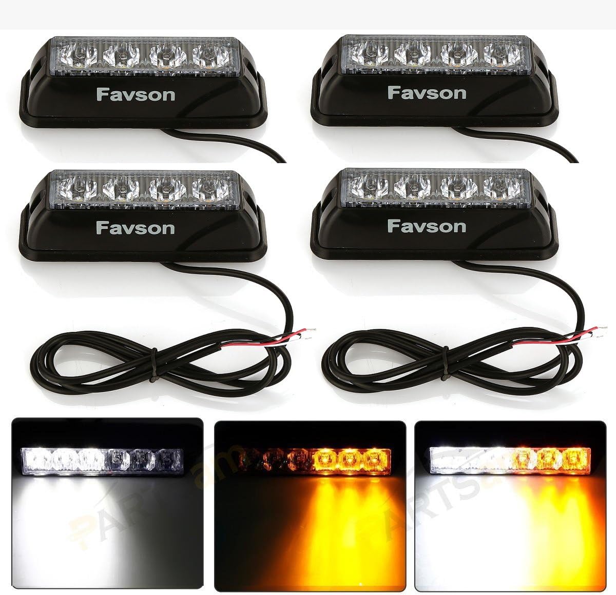 Amazon.com: Favson 4 LED Strobe Lights for Trucks Cars Van with High ...