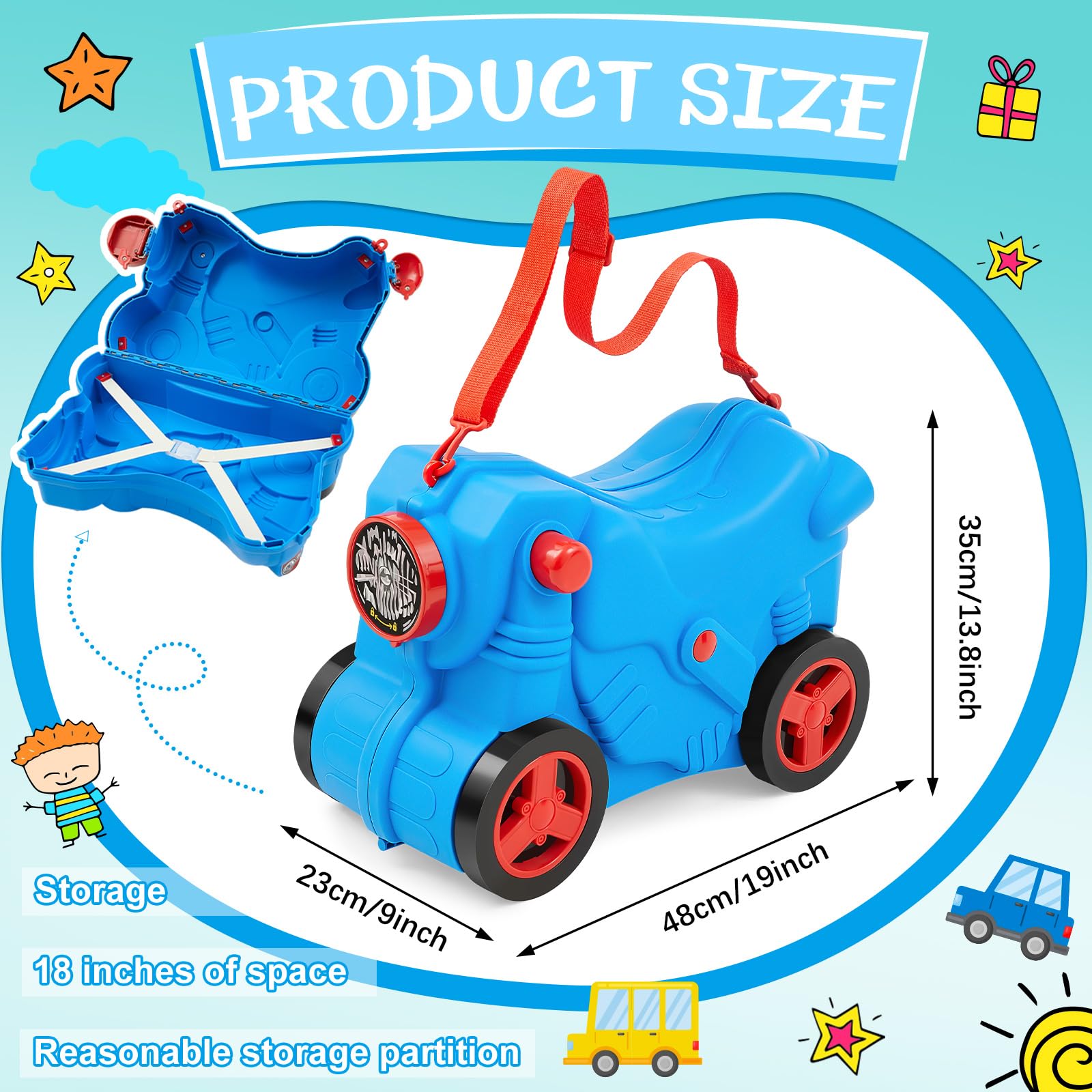 Poen 2 Pcs Ride on Suitcase for Kids Set Toddler Motorcycle Luggage for ...